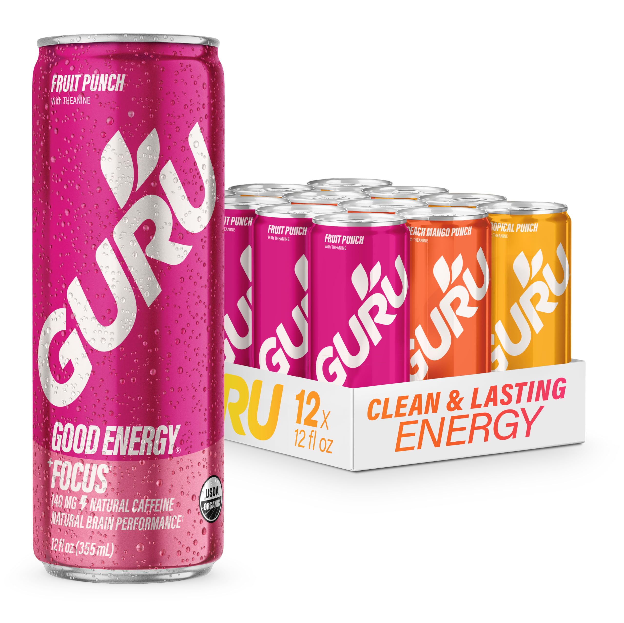 Amazon.com : GURU PUNCH Organic Energy Drinks Variety Pack, Clean ...