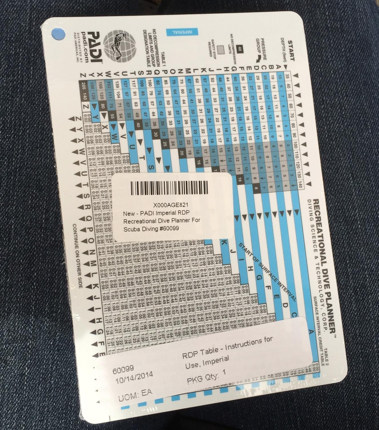 Amazon.com : PADI Rdp Table with Instructions : Diving Equipment ...