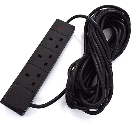 6-Gang Extension Trailing Lead - Black Multi Plug Power Cable - 1m / 2m ...