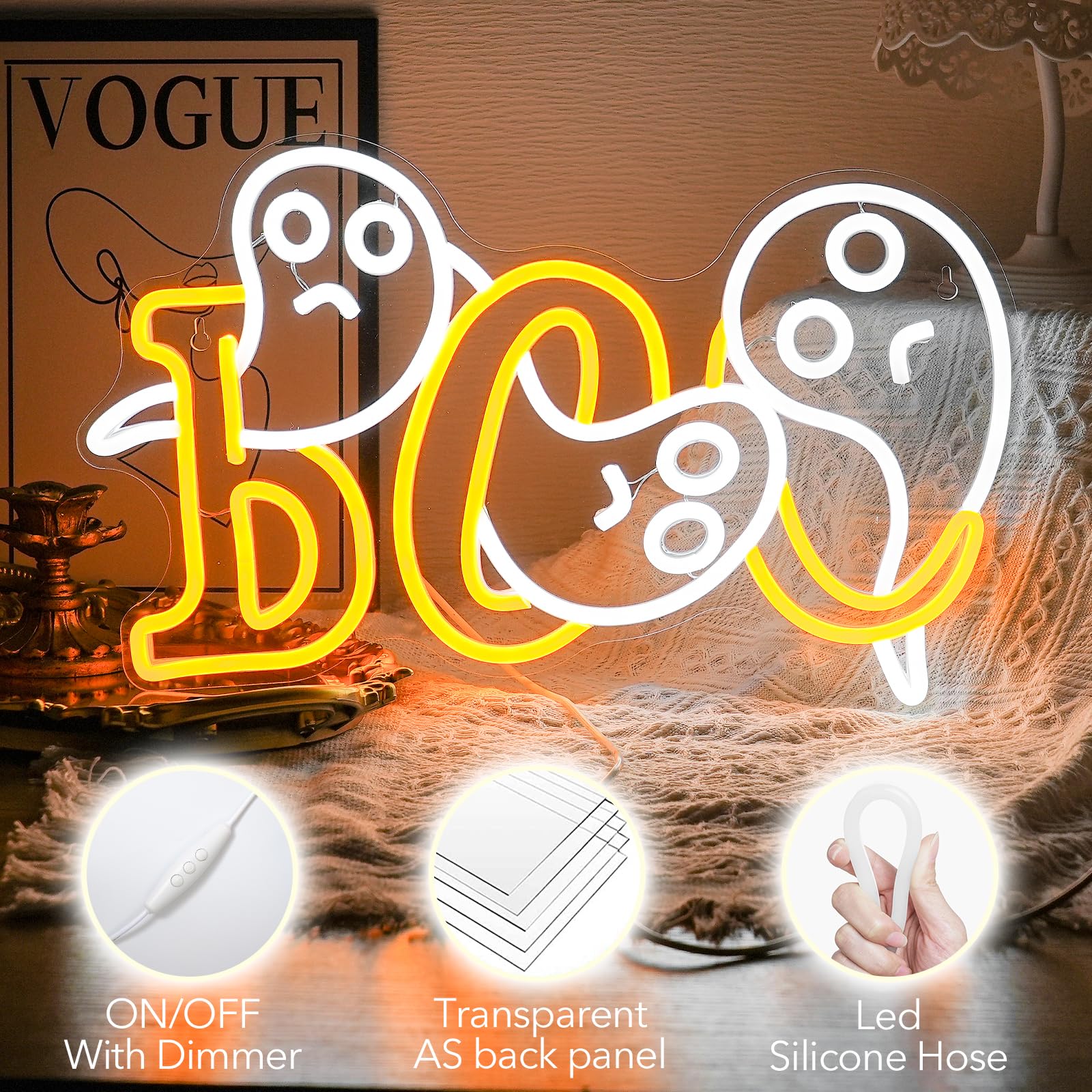 Snapklik.com : Halloween Ghost Neon Signs BOO Neon Sign Yellow White ...