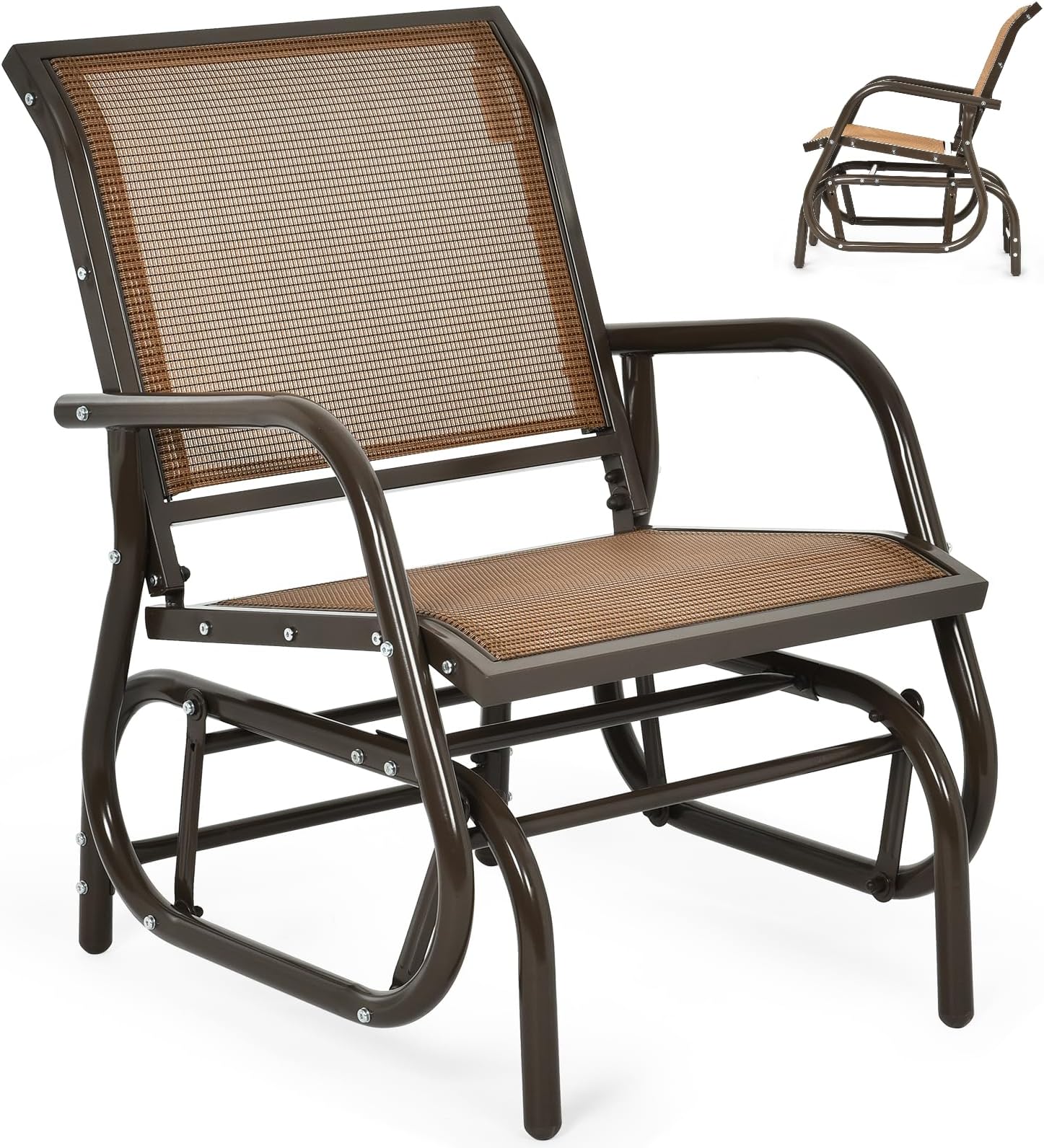 COSTWAY Garden Glider Chair, Metal Frame Single Swing Rocking Chair ...