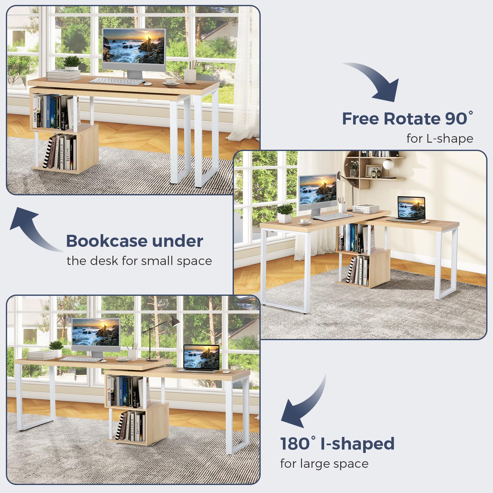 Snapklik.com : Computer Desk, 360 Rotating Corner L Shaped Table