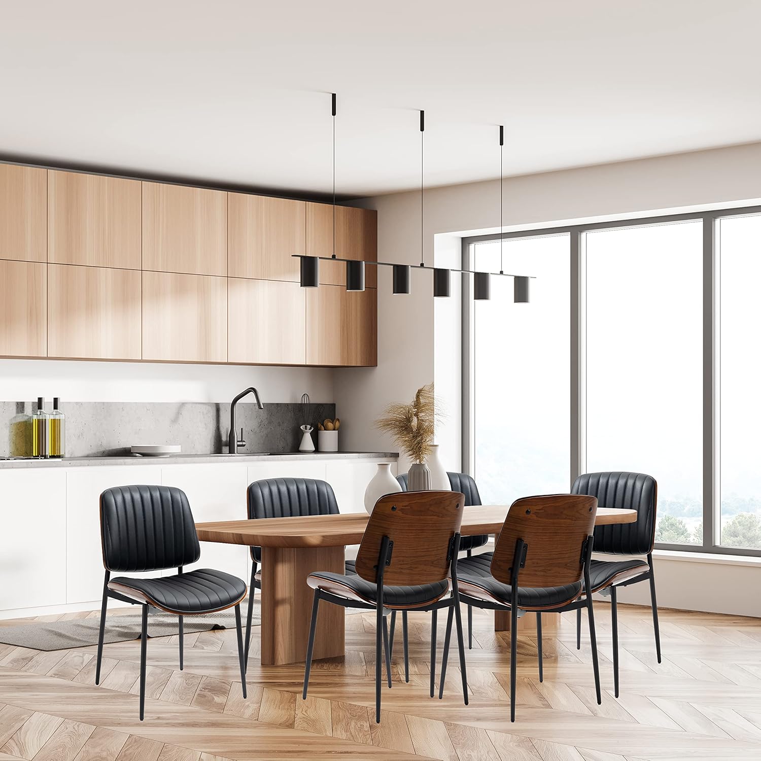 MJIH Juego de 2 sillas de comedor negras modernas de mediados de siglo ...