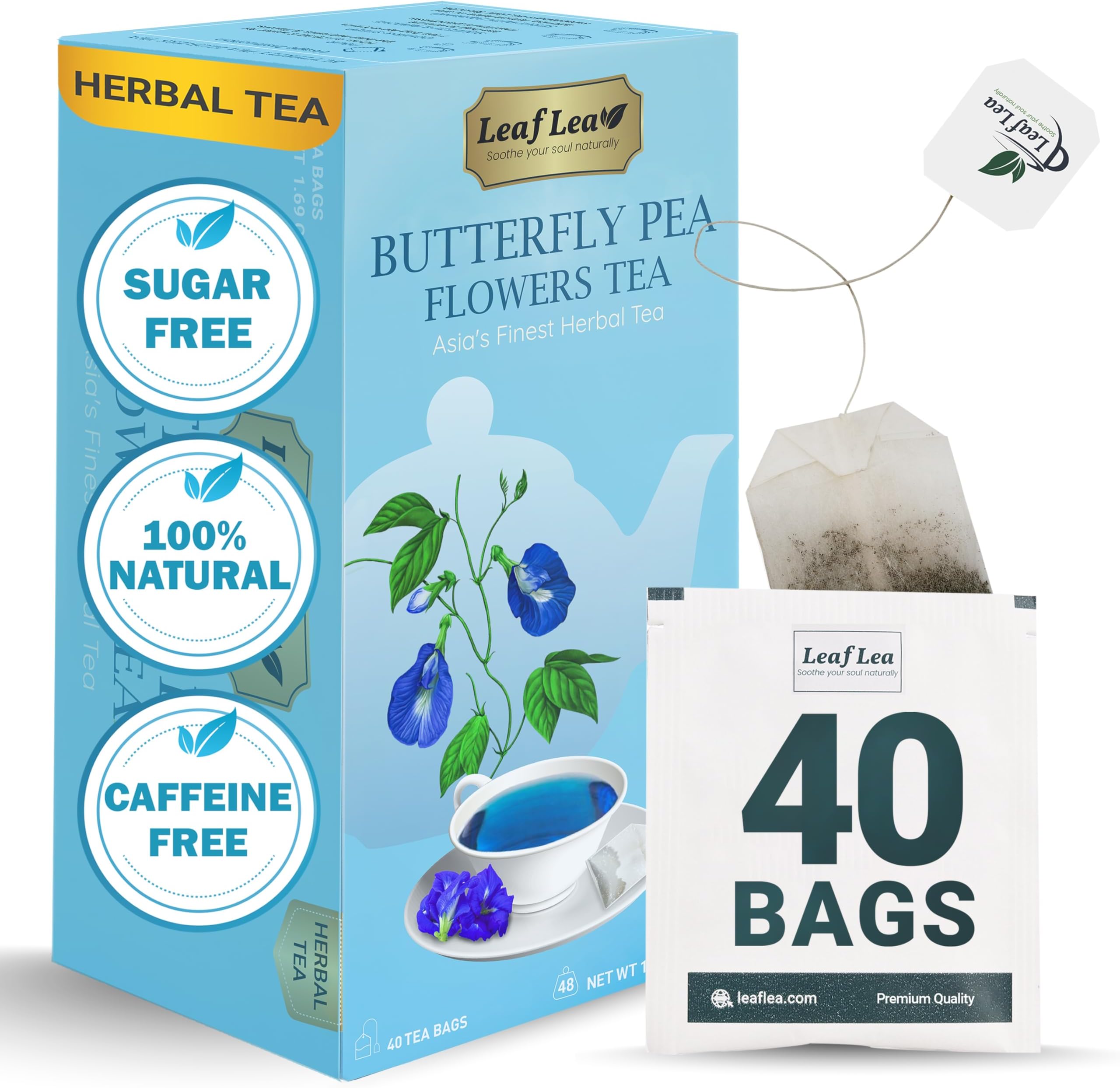 Amazon.com : LeafLea Blue Butterfly Pea Flower Tea Bags | Blue Pea ...