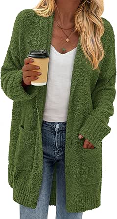 KIRUNDO Cardigan Sweaters for Women 2025 Fall Chunky Fuzzy Knit Open ...