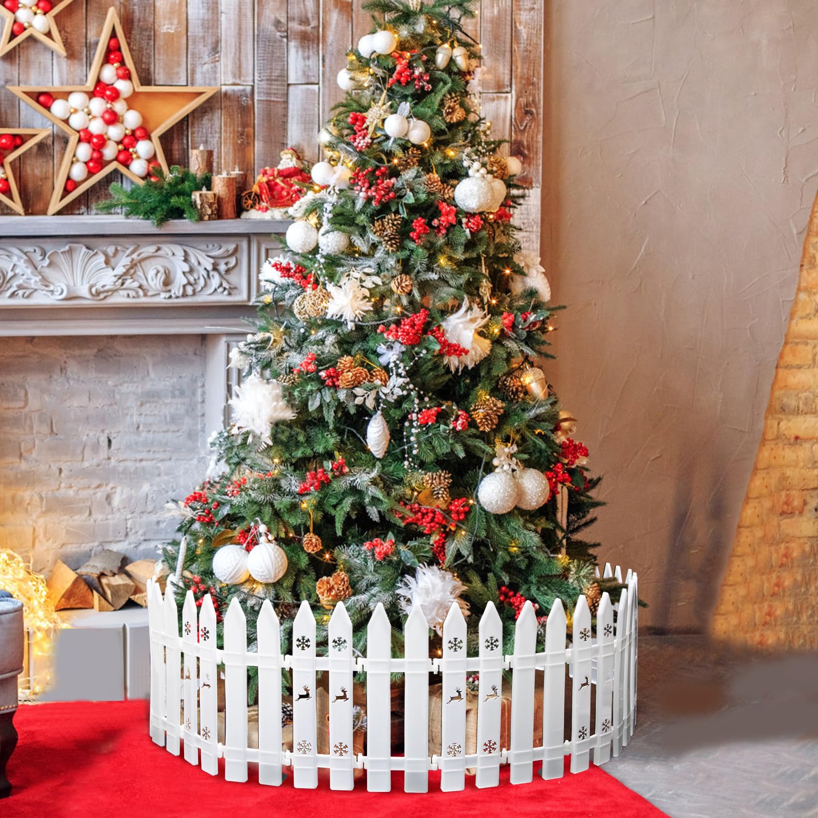 Auksay Christmas Tree Fence 16 Pieces White Thick Christmas Tree Gate ...