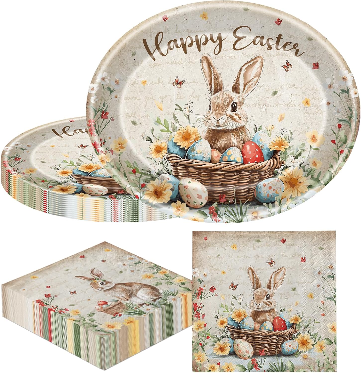 Amazon.com: HAKOTI Easter Party Supplies - 100Pcs Vintage Easter Bunny ...