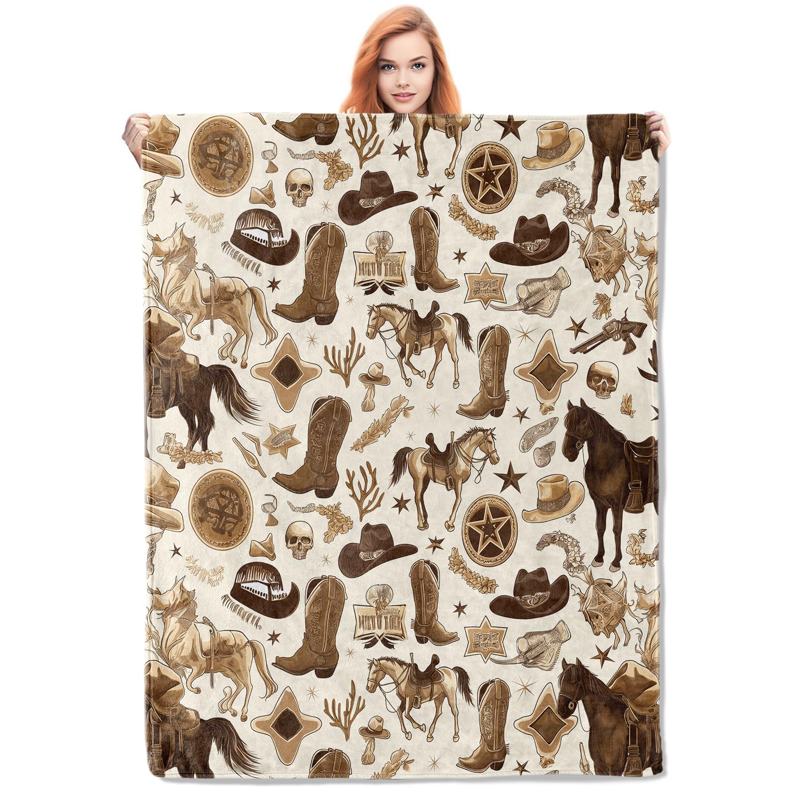 Amazon.com: VANZEV Western Cowboy Themed Flannel Blanket,Vintage Icons ...