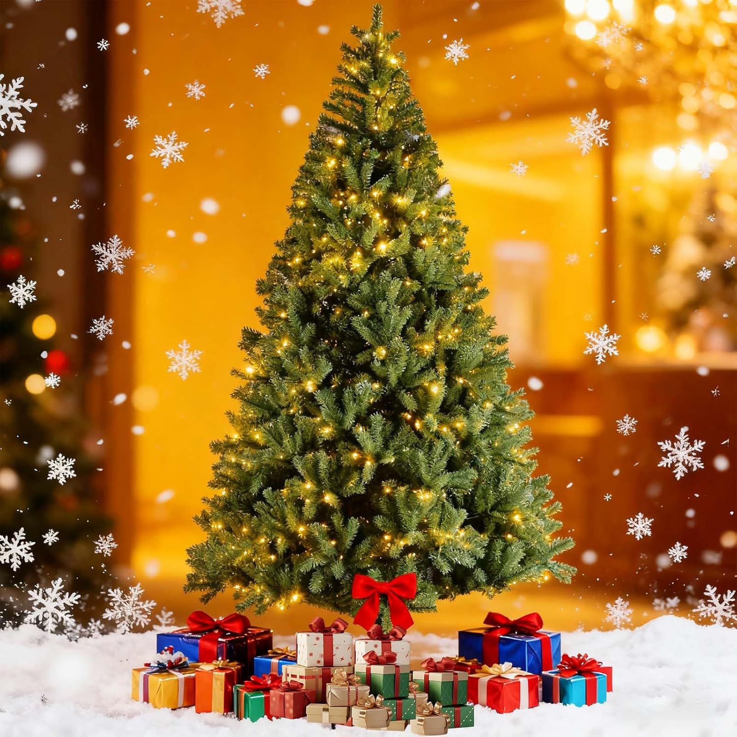 Amazon.com: 9ft Pre-Lit Artificial Green Christmas Tree with 500 Warm ...