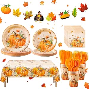 Amazon.com: WinTS 170pc Thanksgiving Plates Set for 24 Guests, 9" x 7 ...
