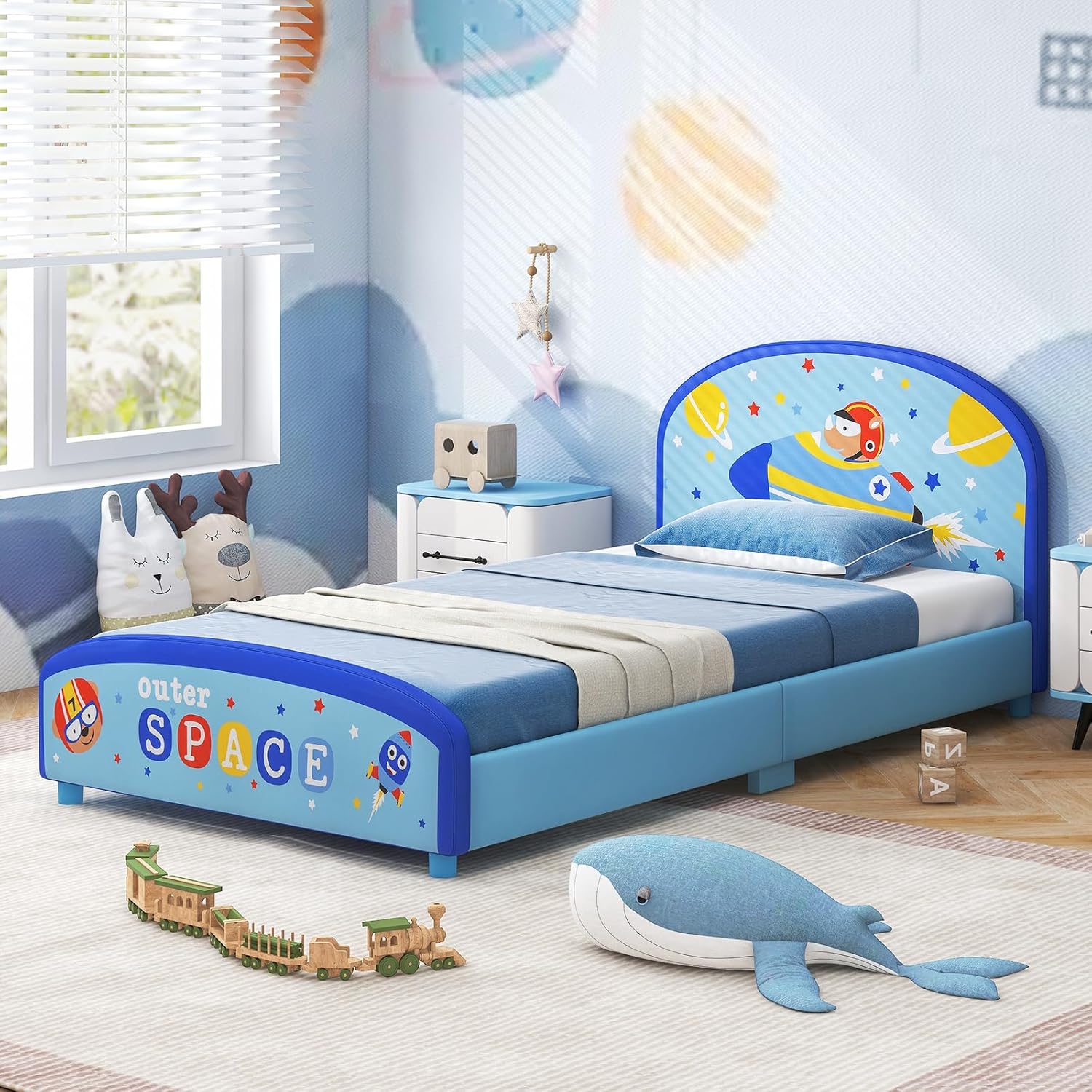 Costzon Twin Bed Frames for Kids, Wood Upholstered Twin Bed Platform ...