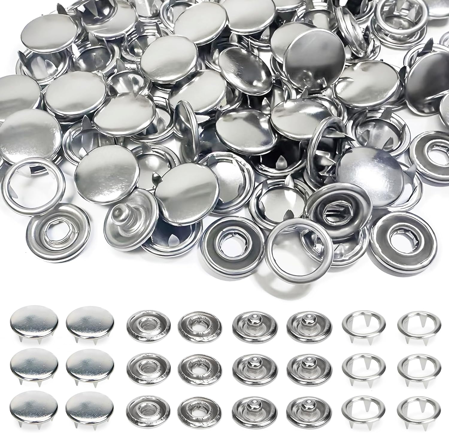 Amazon.com: 100 Sets Metal Snap Buttons, Sterling Silver Solid Sewing ...