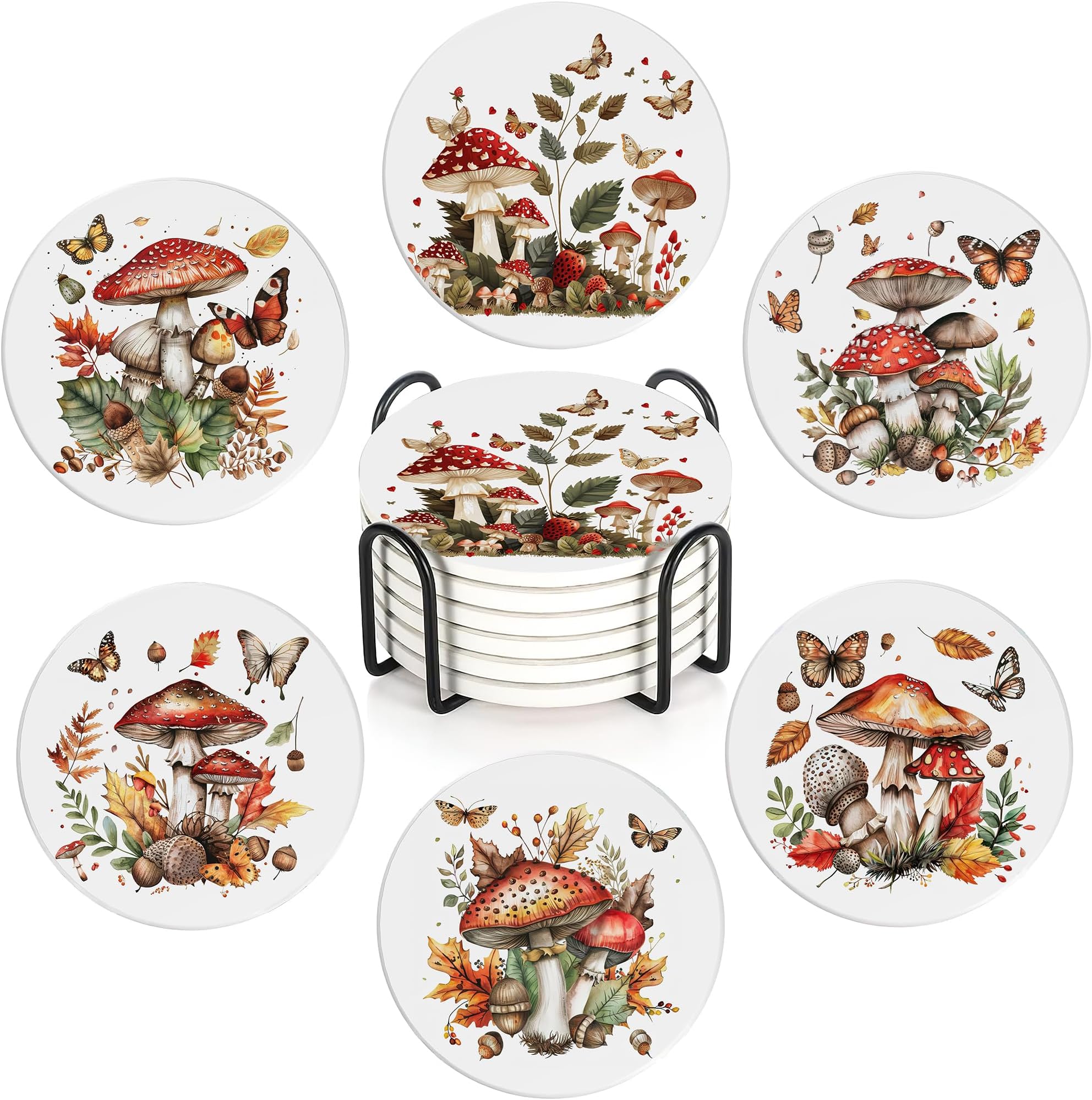 Amazon.com: Gearsly 6 Pcs Mushroom Absorbent Ceramic, Cork Coasters ...