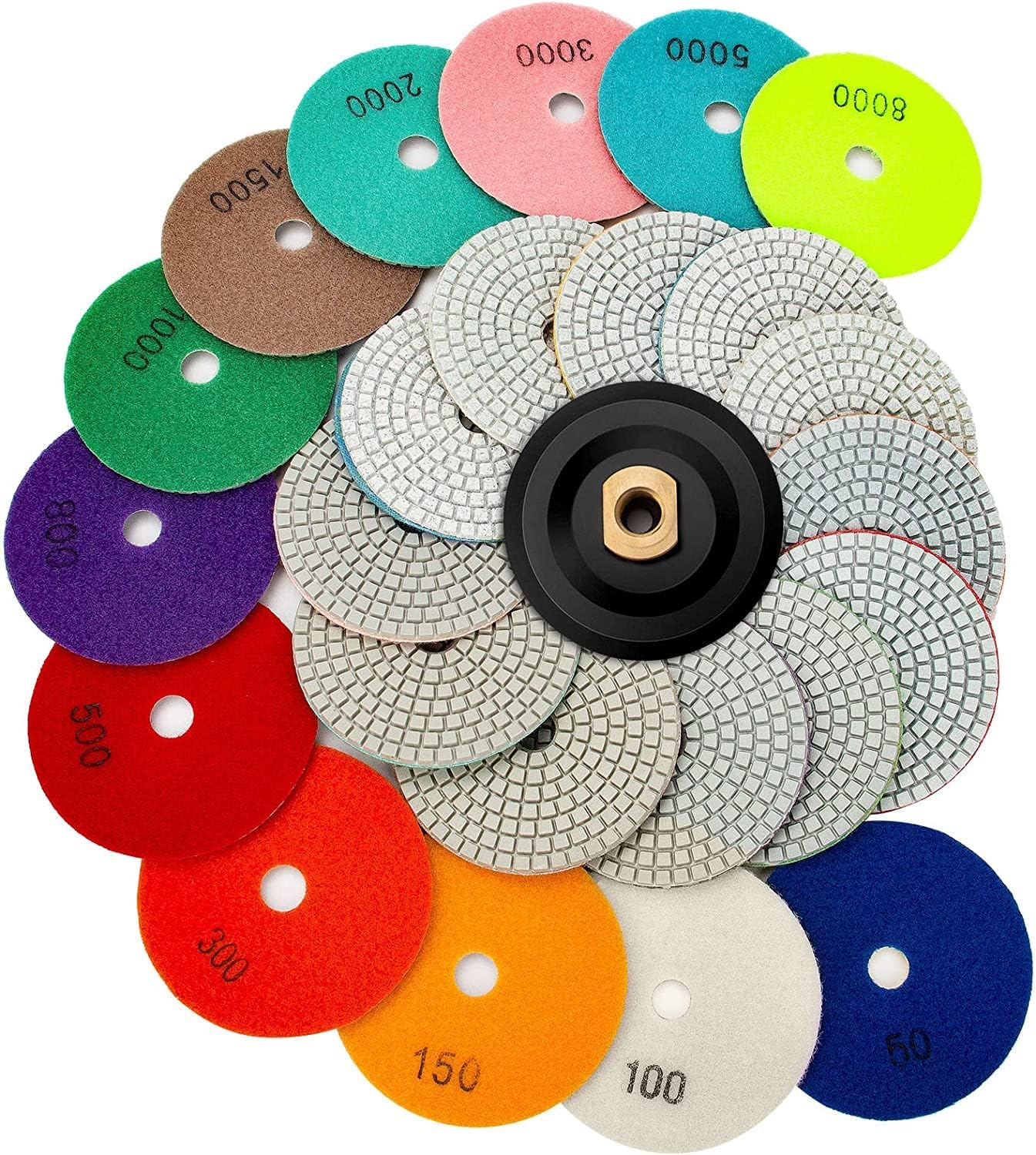 13 Packs 4 Inch Diamond Polishing Pads with 5/8’’-11 Backer Pad 12PCS ...