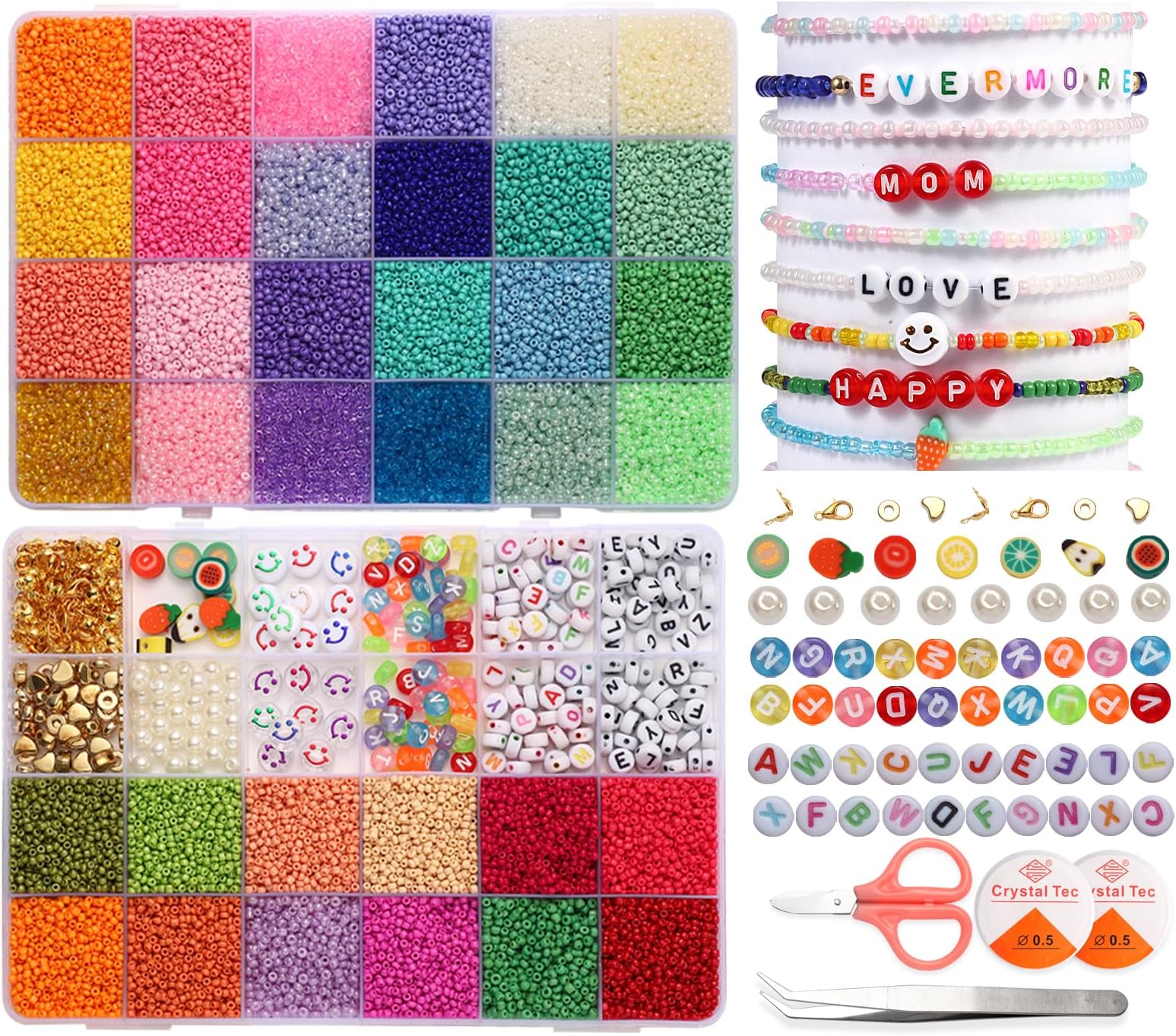 BIBOKLTIY 48690 Stück 2mm 114 Farben Glasperlen zum Auffädeln, Perlen ...