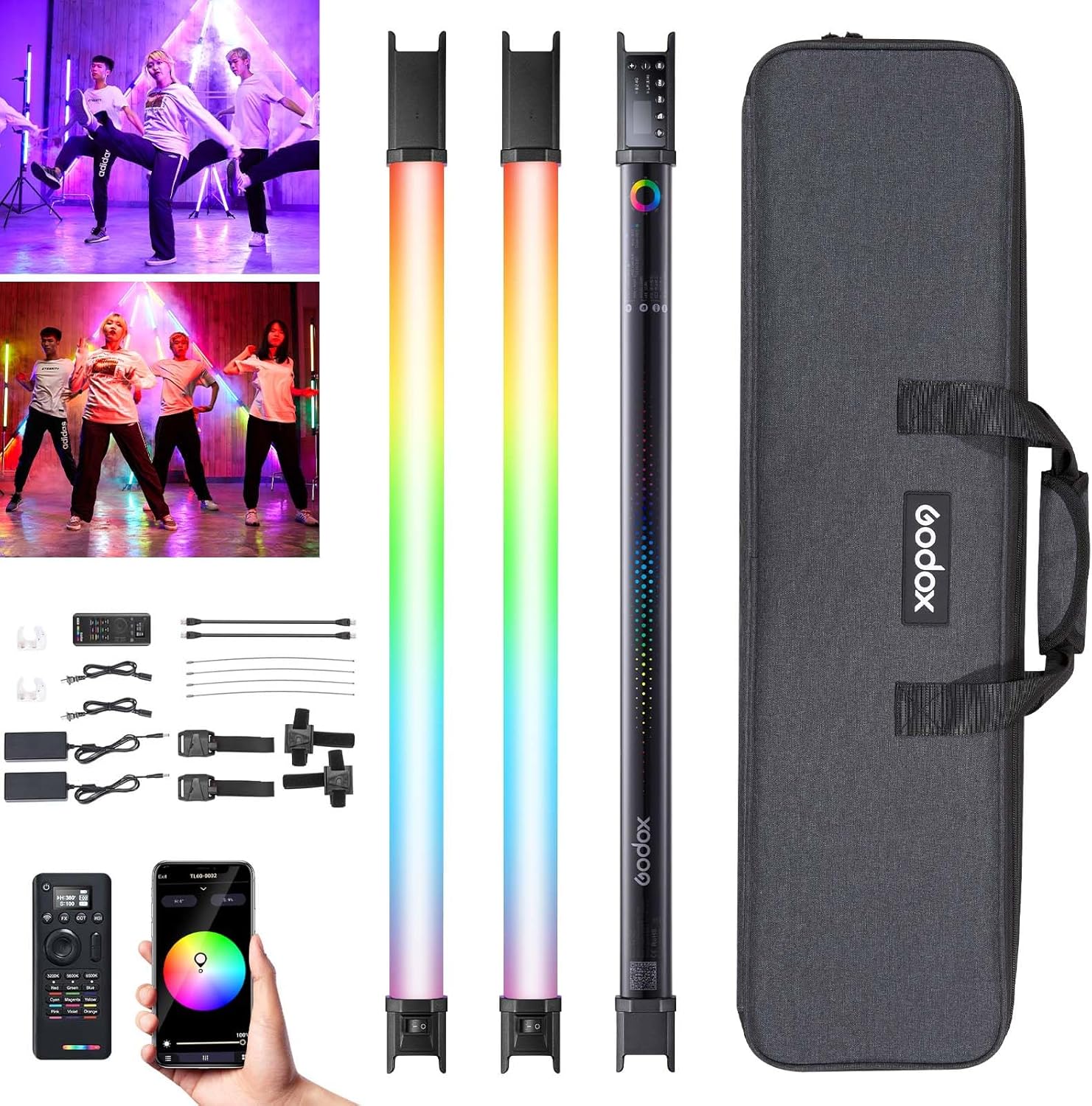Amazon.com : Godox 2Pack TL60 RGB Tube Light Kit Full Color Portable ...