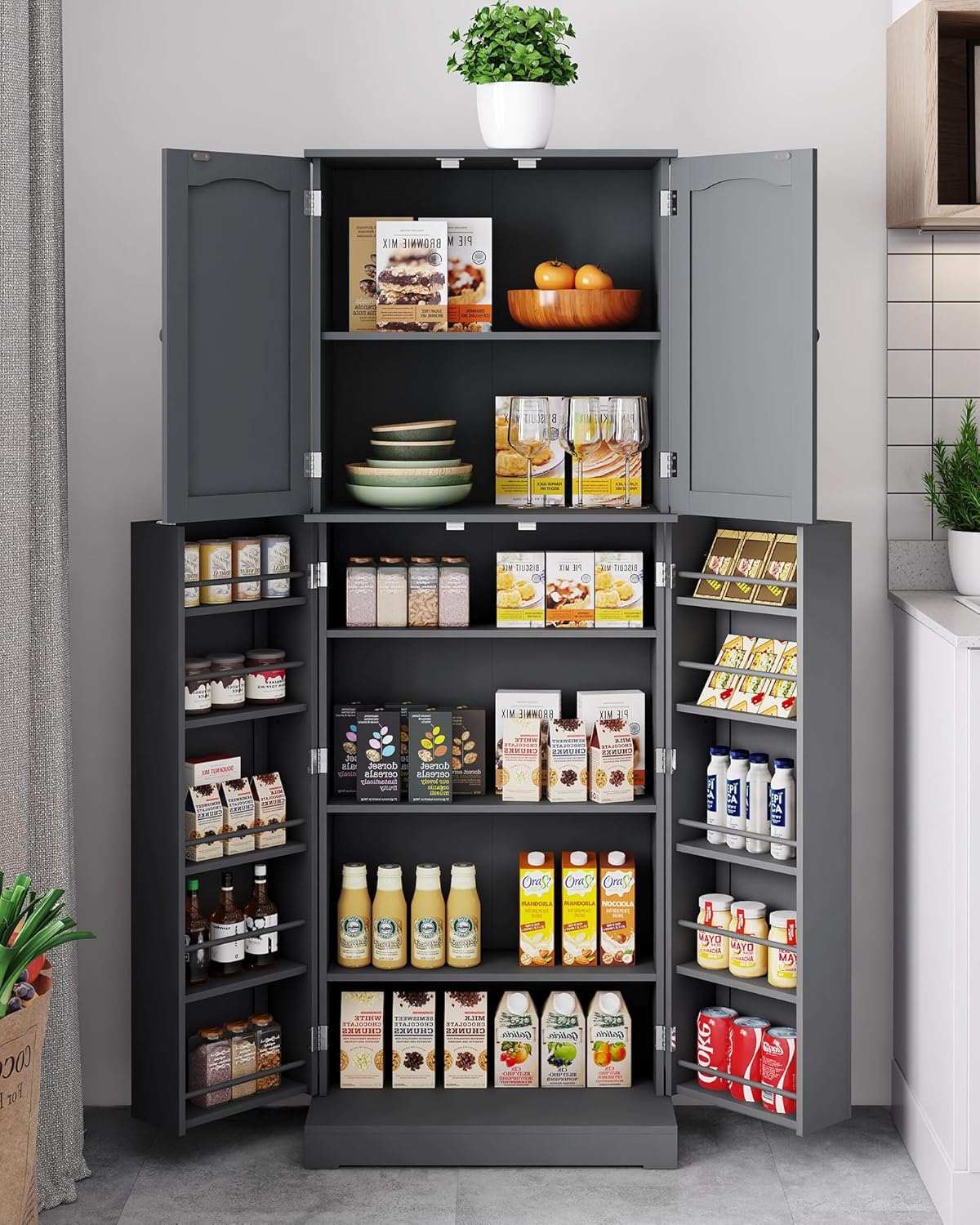 Amazon.com: Yusong 64'' Kitchen Storage Cabinet, Tall Kitchen Pantry ...