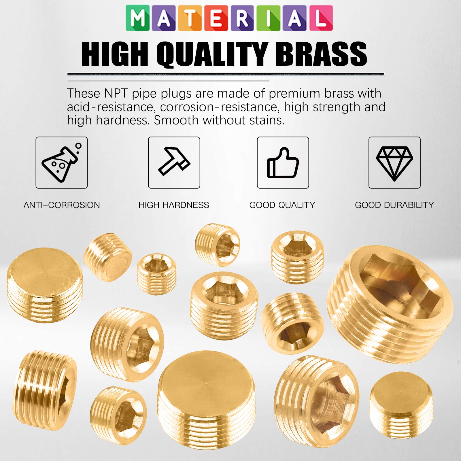 Snapklik.com : 30Pcs Brass 1/8 1/4 3/8 1/2 3/4 NPT Male Pipe Plug ...