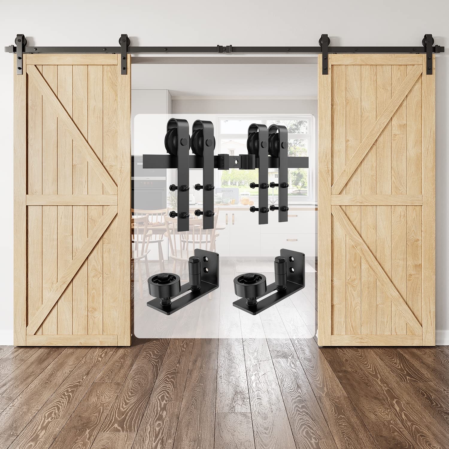 HomLxclx 12ft Heavy Duty Sturdy Sliding Barn Door Hardware Kit Double ...