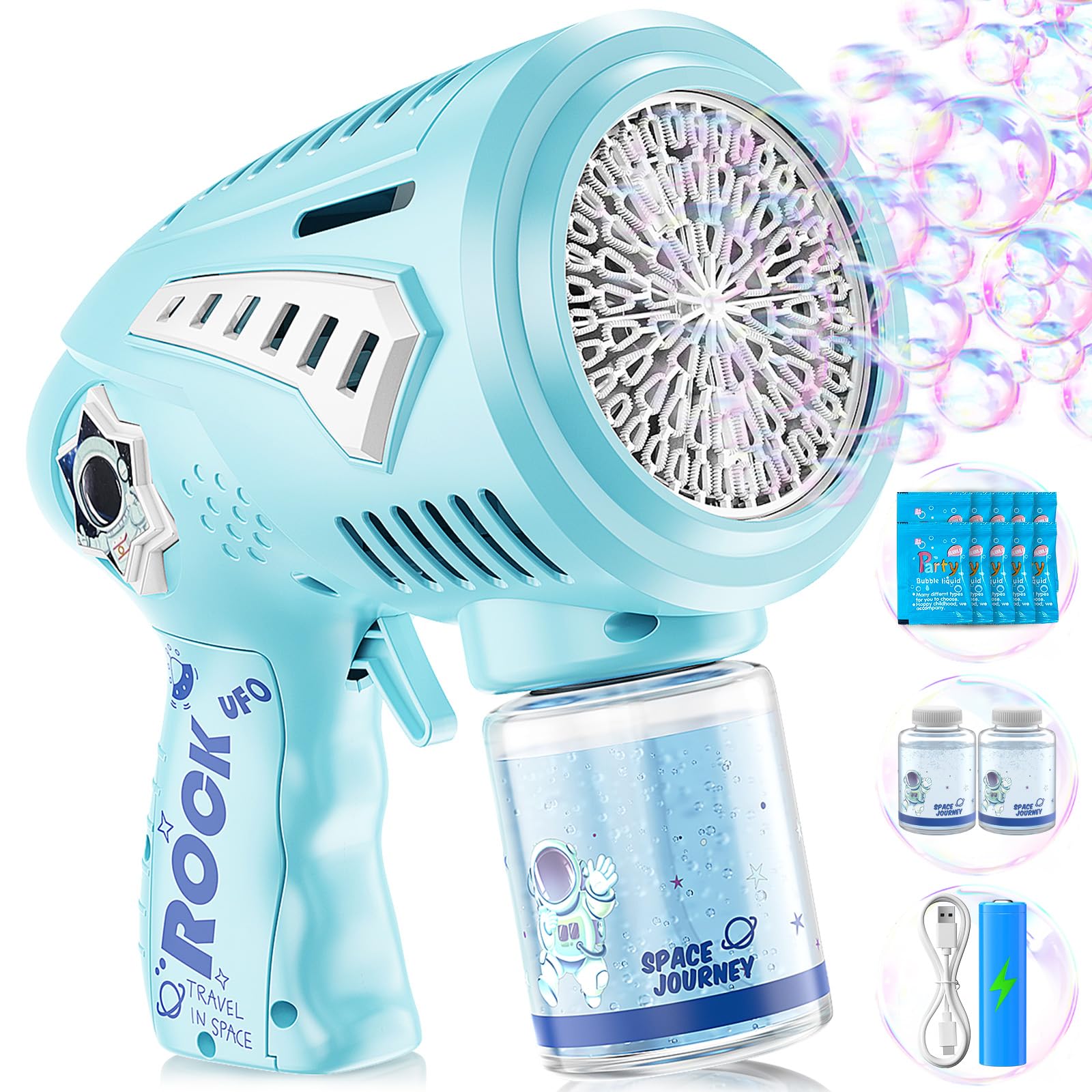 Amazon.com: Boerfmo Bubble Gun - 72 Holes Space Bubbles Blaster with ...