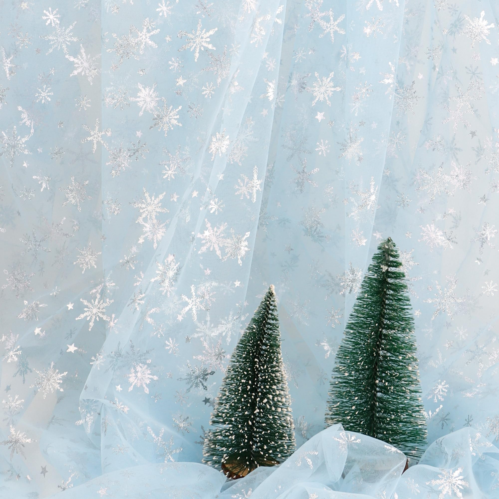 Snapklik.com : Sheer Snowflake Organza Fabric,79"x59" Blue Foil Snowflake Fabric Table Cover For ...