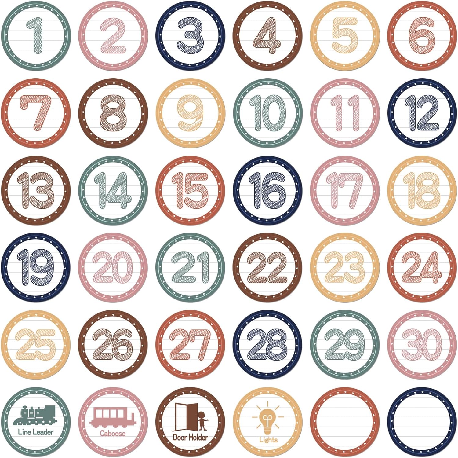 Amazon.com: FEBSNOW Boho Classroom Numbers Stickers, 36 Pcs Colorful ...