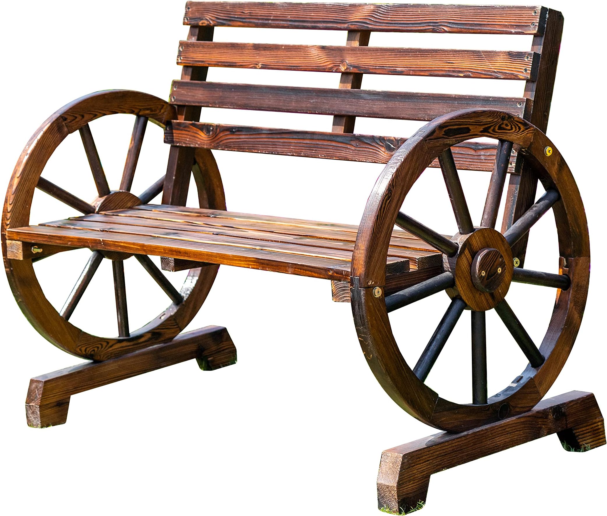 Amazon.com: Volowoo Wooden Wagon Wheel Bench,Rustic 2-Person Wooden ...