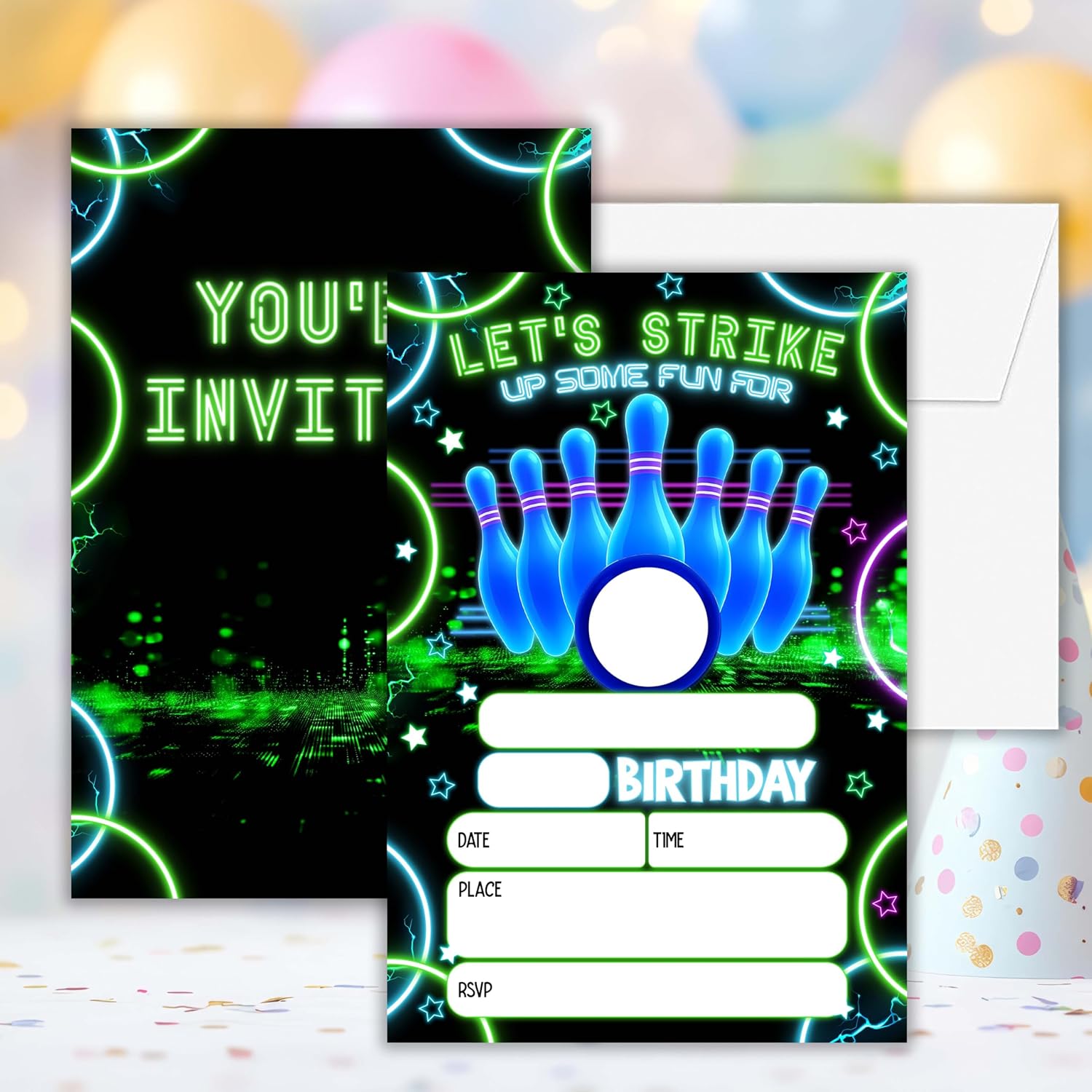 Amazon.com: seclate Birthday Invitations for Boys, 25 Bowling Ball ...