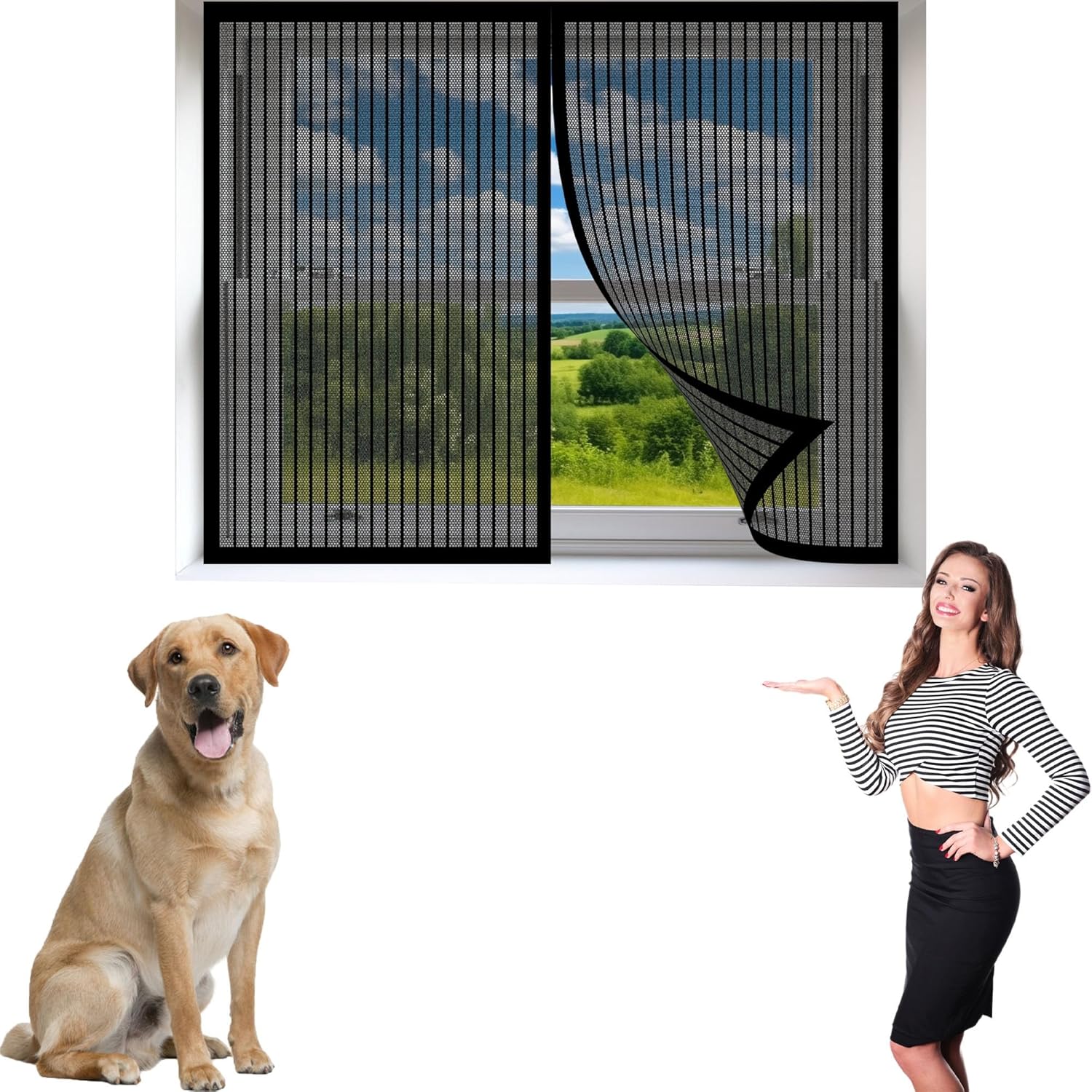 Fly Screen Window 190 x 115 cm, No Drilling, Insect Protection, Fly Net ...