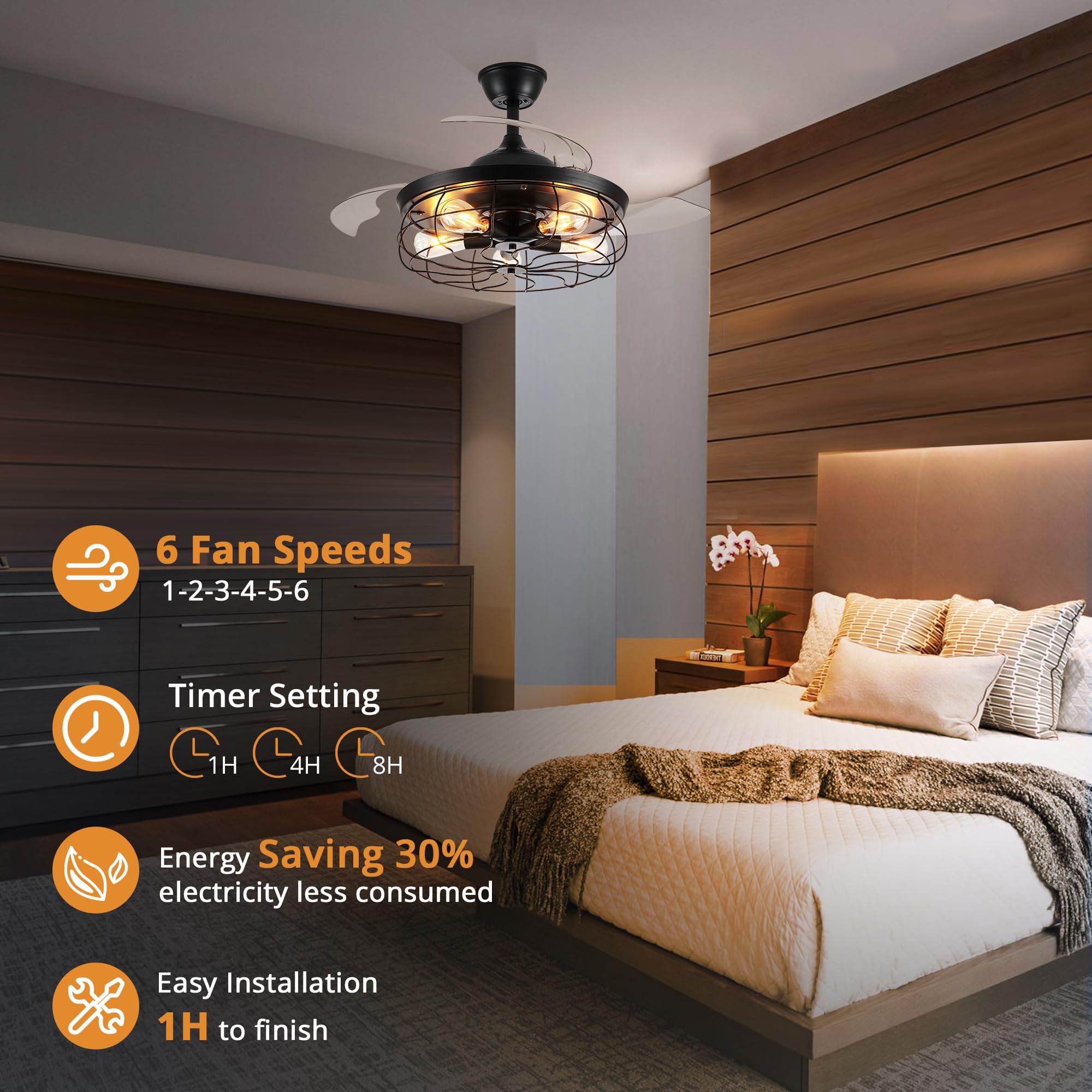Snapklik.com : LEDIARY 42" Retractable Ceiling Fans