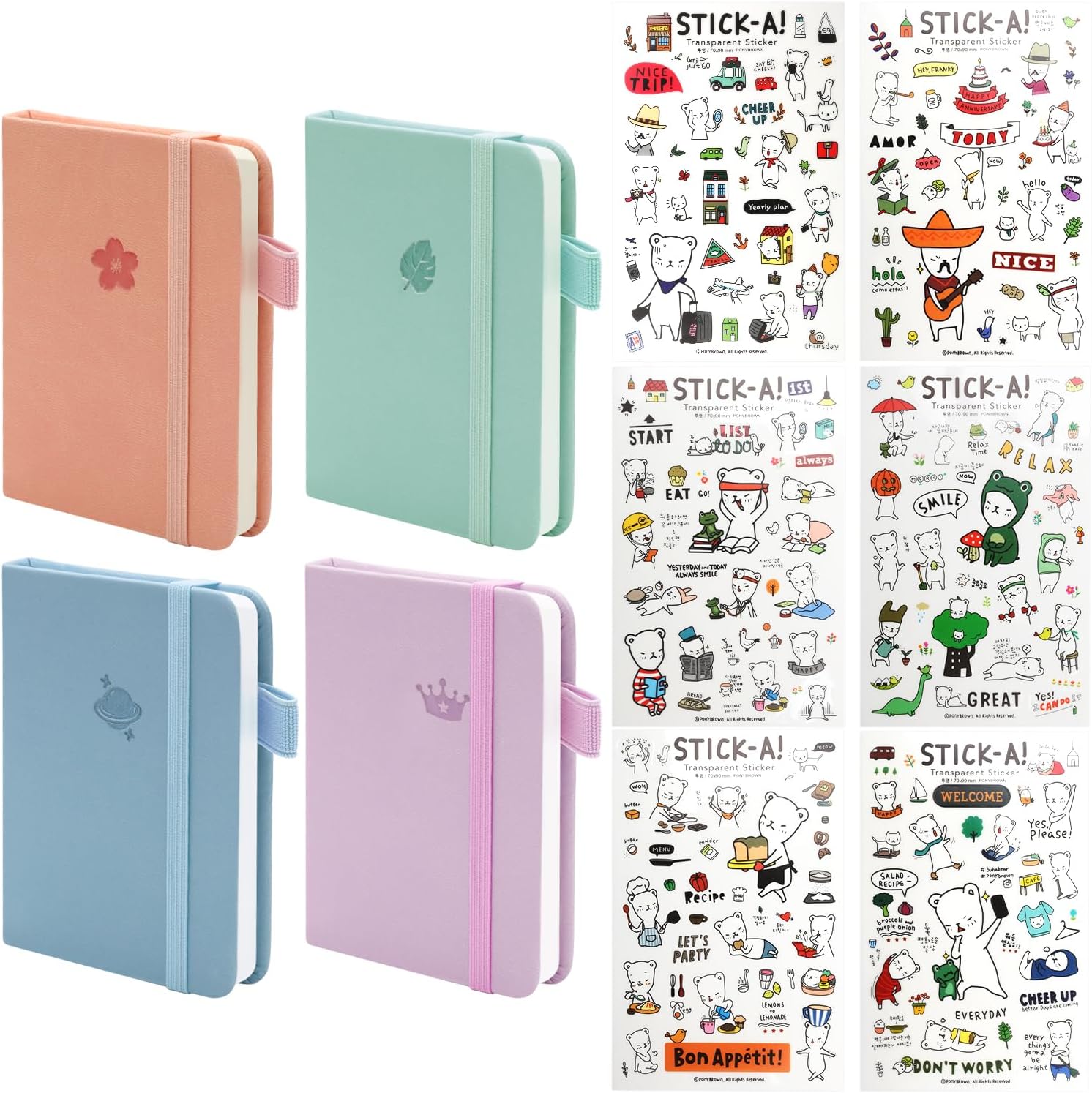 FL HUA 4 Pcs Pocket Notepad A7 with 6 Stickers, Colorful Imitation ...