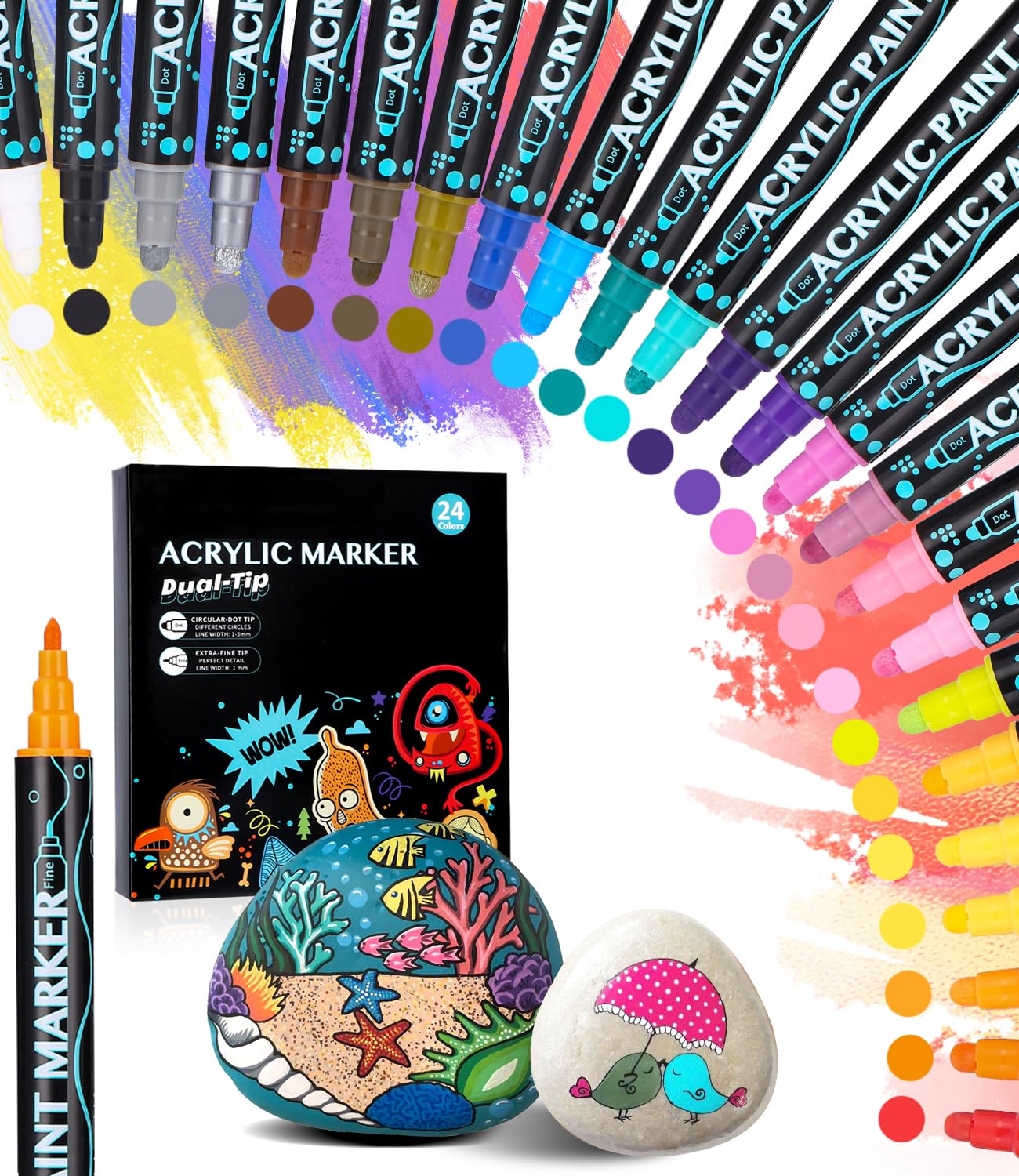 Acrylstiften voor stenen, waterdicht, acrylverf, 48 kleuren/24 stiften ...
