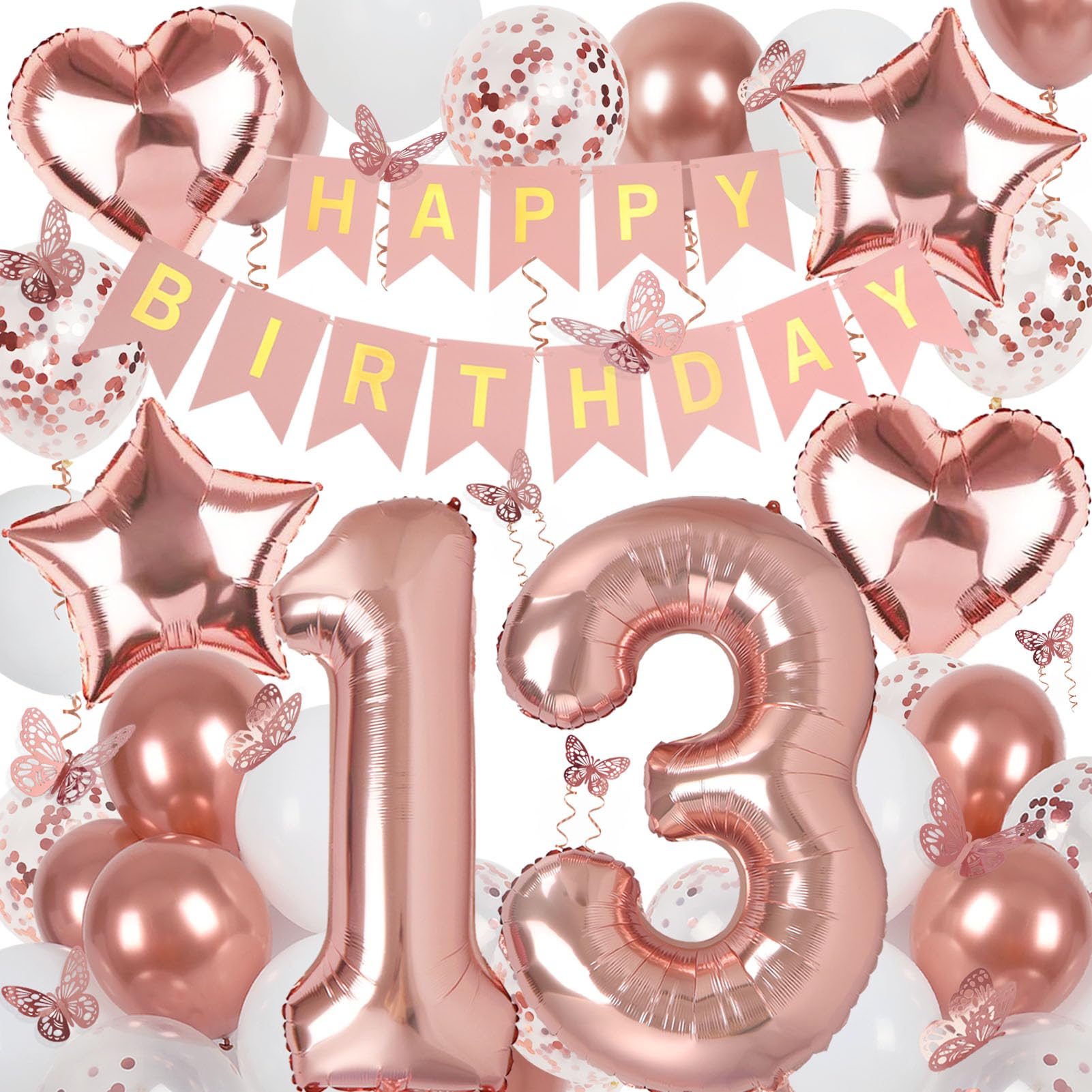 Amazon.com: Rose Gold 13th Birthday Decorations for Girl, 13 Year Old ...