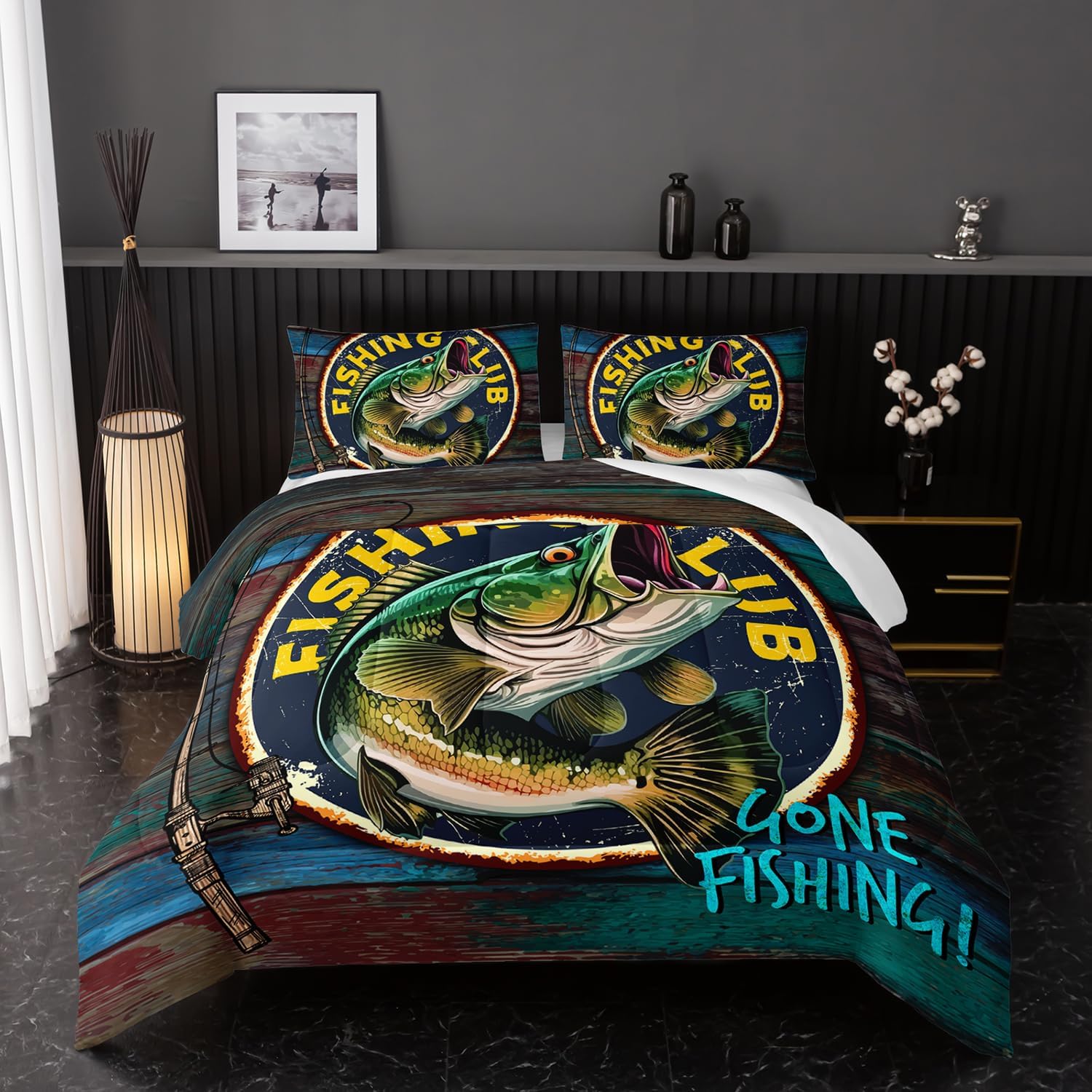 Amazon.com: Nttopship Big Pike Fish Bedding, Bass Fishing Comforter Set ...