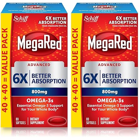 Amazon.com: Megared Advanced 4 in 1 Omega-3 Fish Oil + Krill Oil, 80 ...