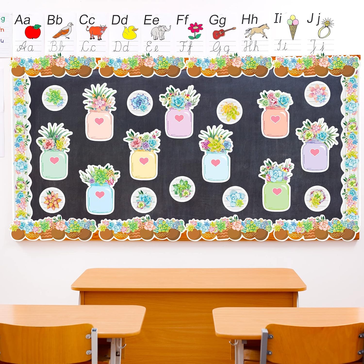 Amazon.com: 94 Pcs Rustic Bloom Succulent Bulletin Board Borders Set ...