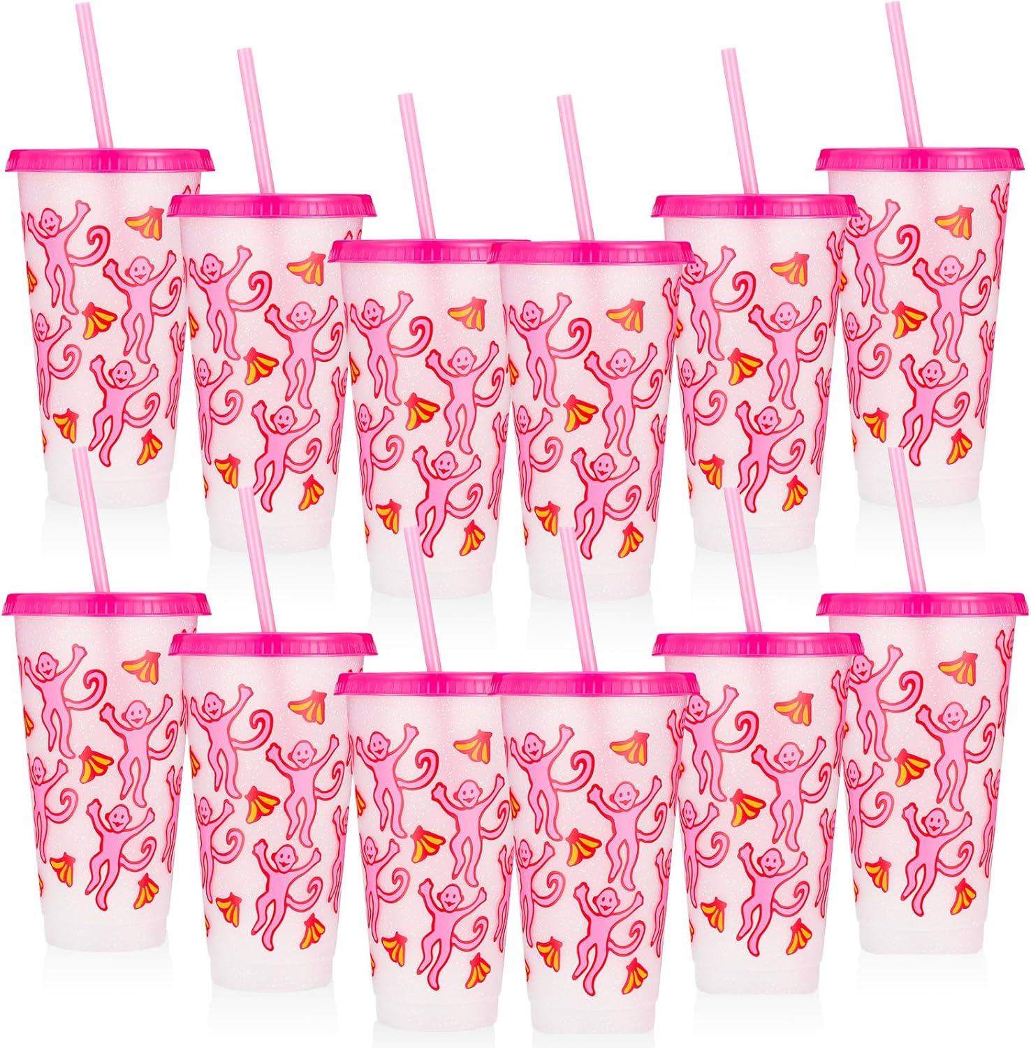 Amazon.com | XLSXEXCL 12 Pcs Pink Monkey Party Cups with Lids and ...