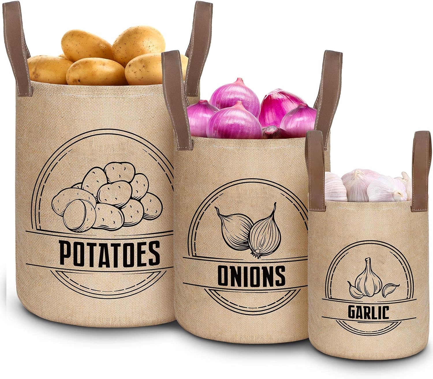 Amazon.com: Woanger 3 Pack Potato Storage Bags for Pantry Burlap Garlic ...