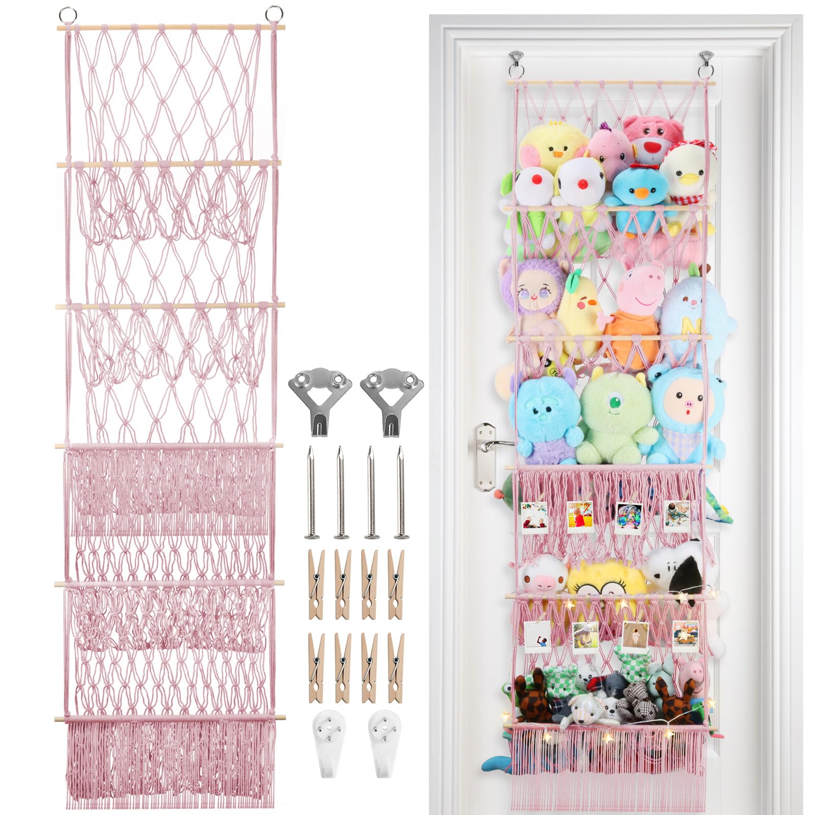 Amazon.com: iHansee 5 Tier Stuffed Animal Storage Shelf Net, 17x61 Inch ...