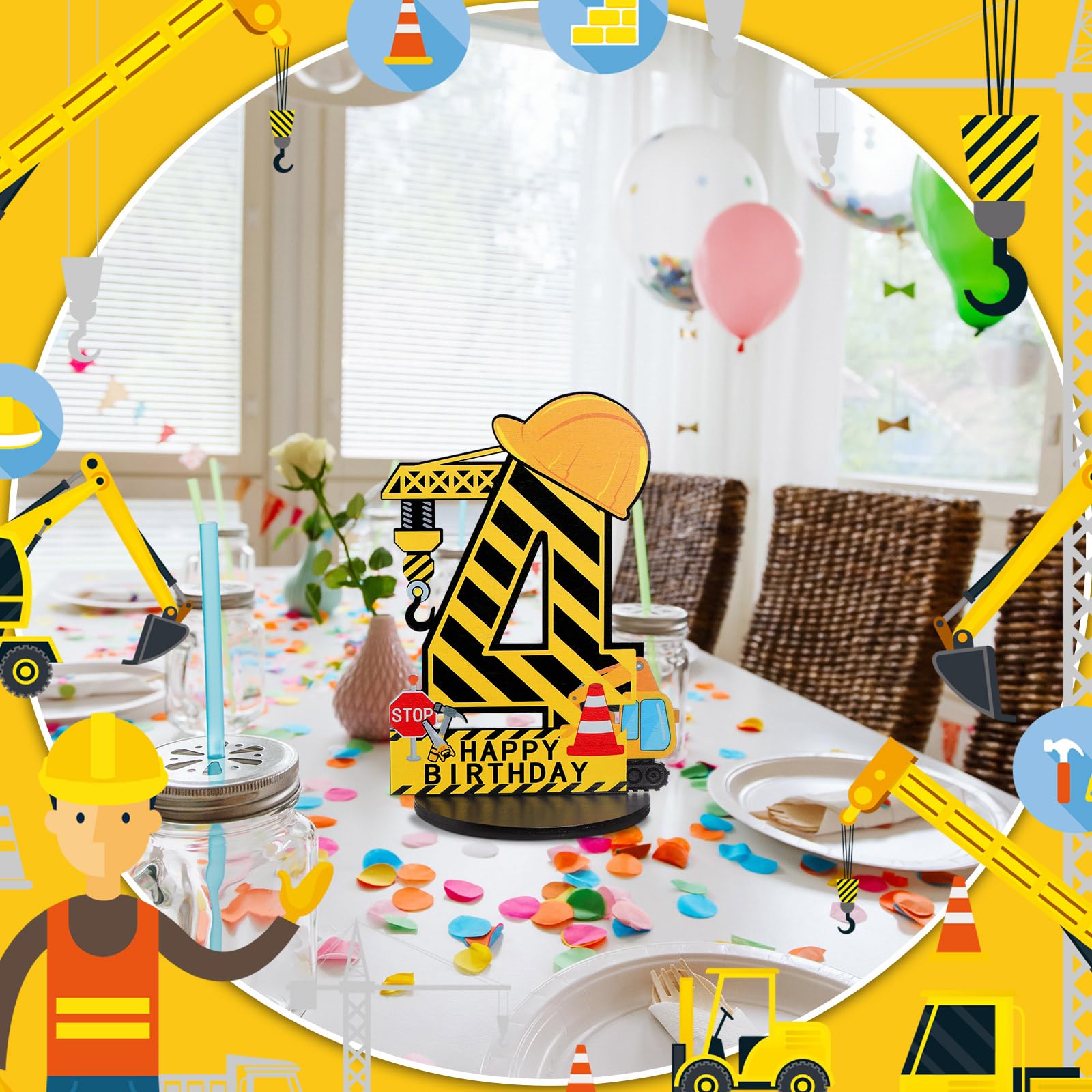 Snapklik.com : Construction 4th Birthday Number Sign Centerpiece Truck ...