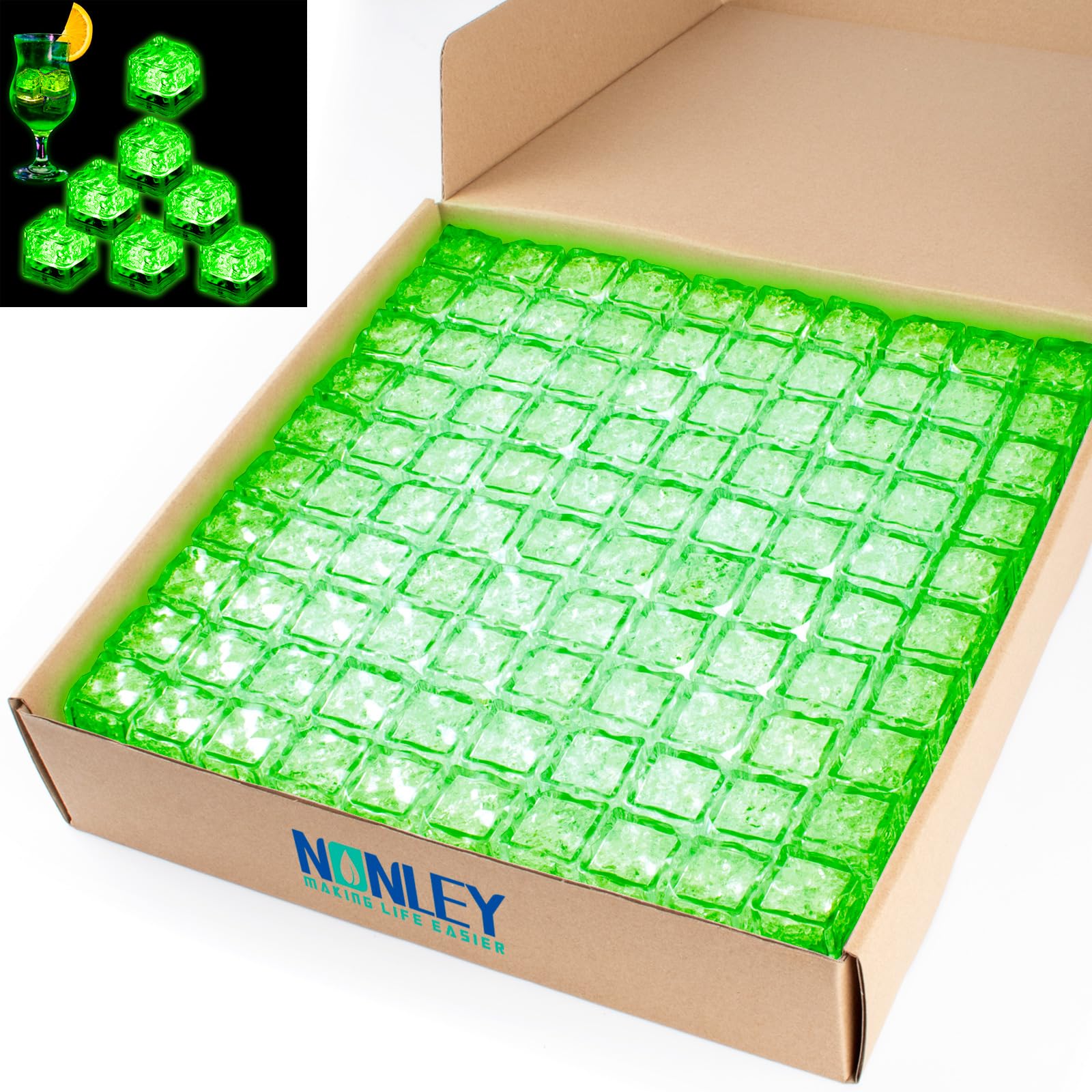 Amazon.com: Light Up Ice Cubes Bulk, 200 PCS Green Led Ice Cubes for ...