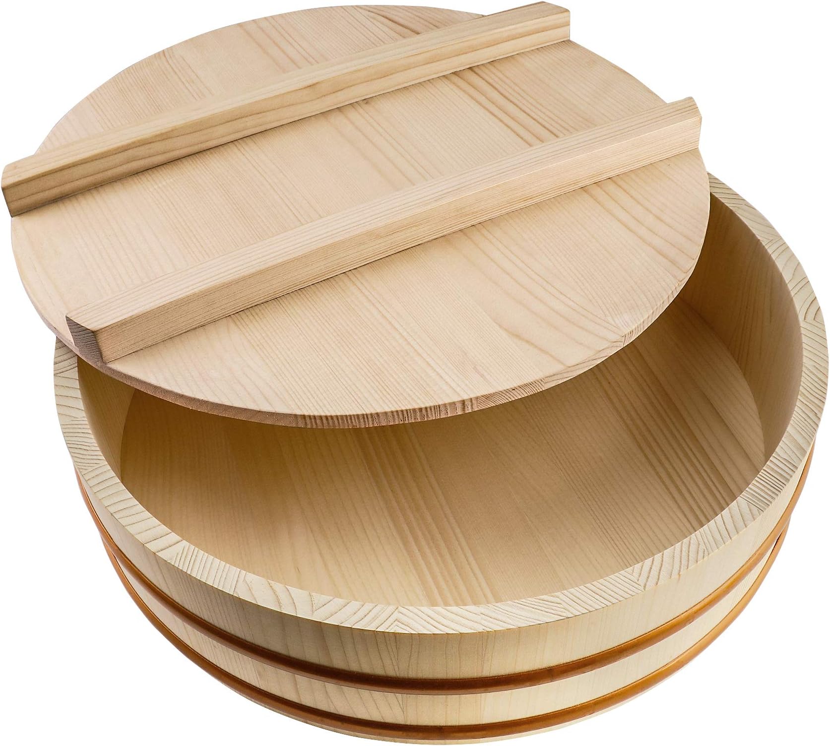 Amazon.com | Kichgather Wooden Sushi Rice Bowl with Lid Hangiri Sushi ...