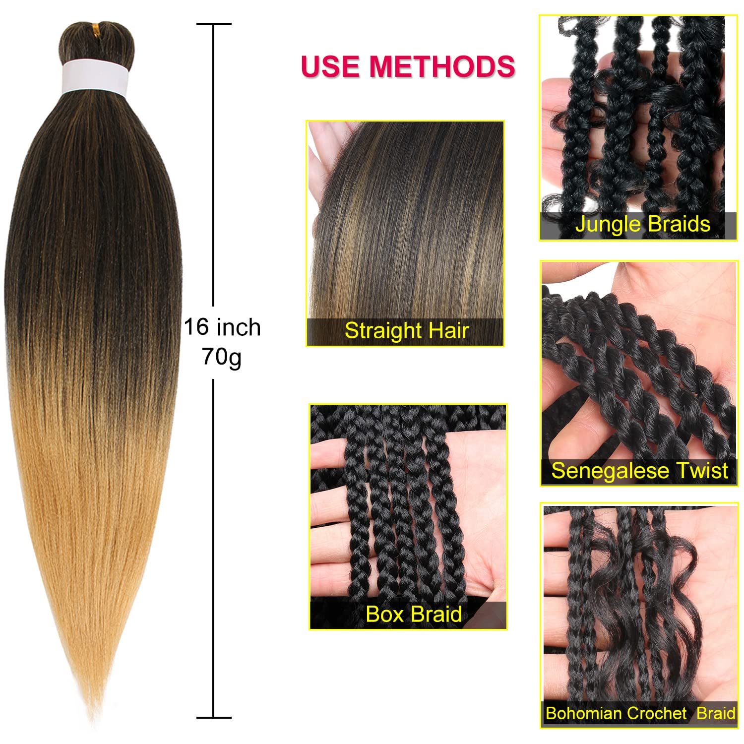 Snapklik.com : Leeven Pre Stretched Braiding Hair 16 Inch 8 Packs Pre ...