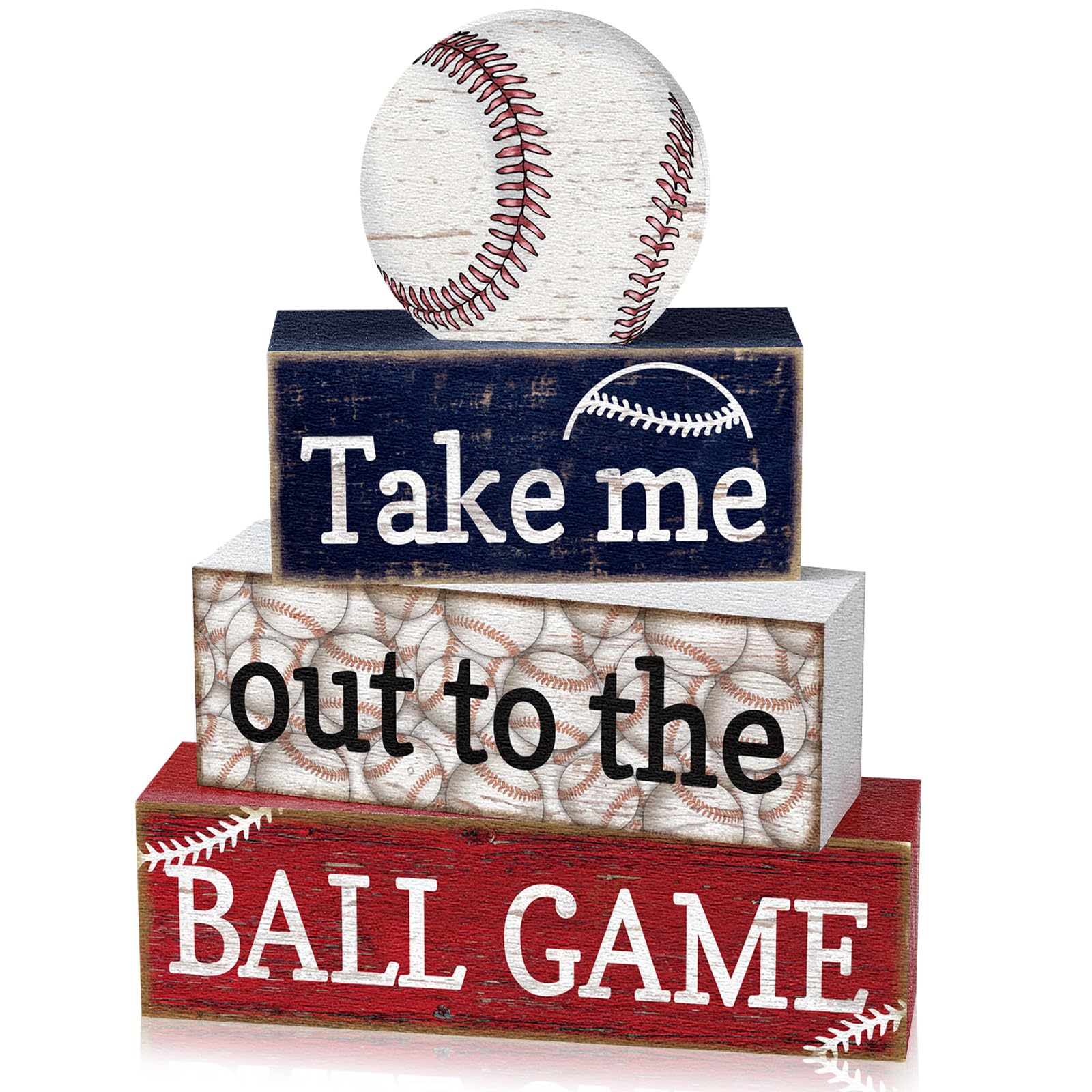 Amazon.com: Briwooody 4 Pcs Baseball Decorations Rustic Baseball Wooden ...