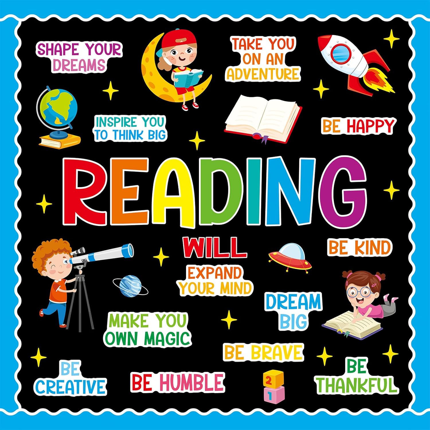 Amazon.com: Reading Bulletin Board Decorations Set Colorful ...