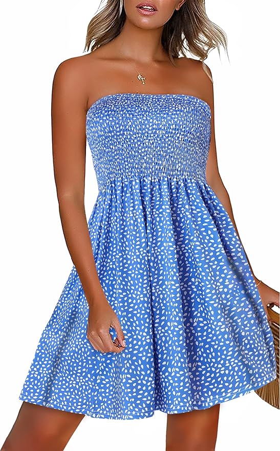 CHICALLURE Summer Dresses for Women Beach Casual Sundress Strapless Off ...