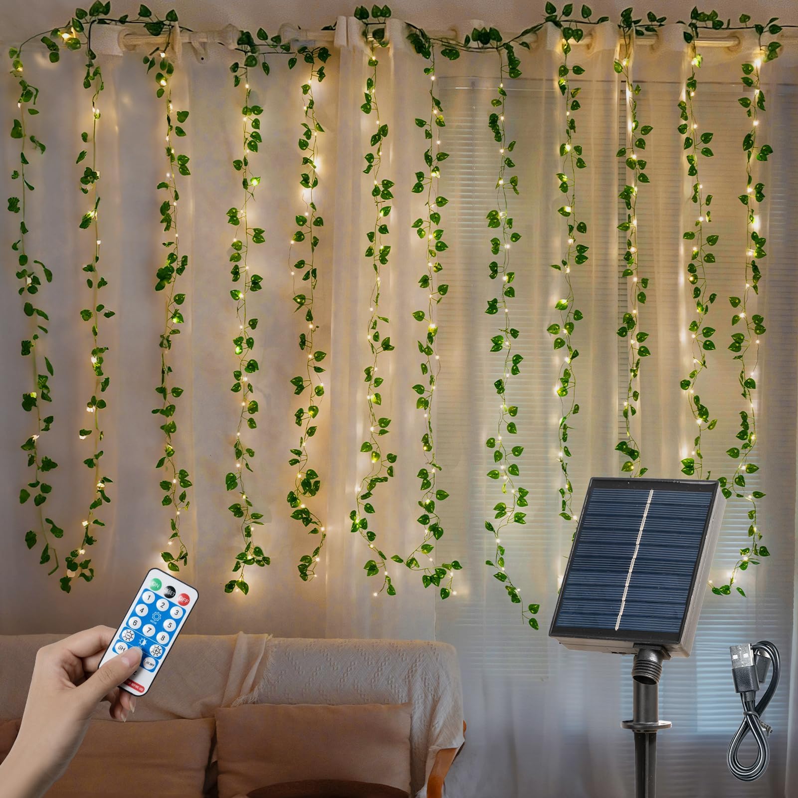 Amazon.com: CXWLD 32FT Solar LED Artificial Ivy, Artificial Hanging ...
