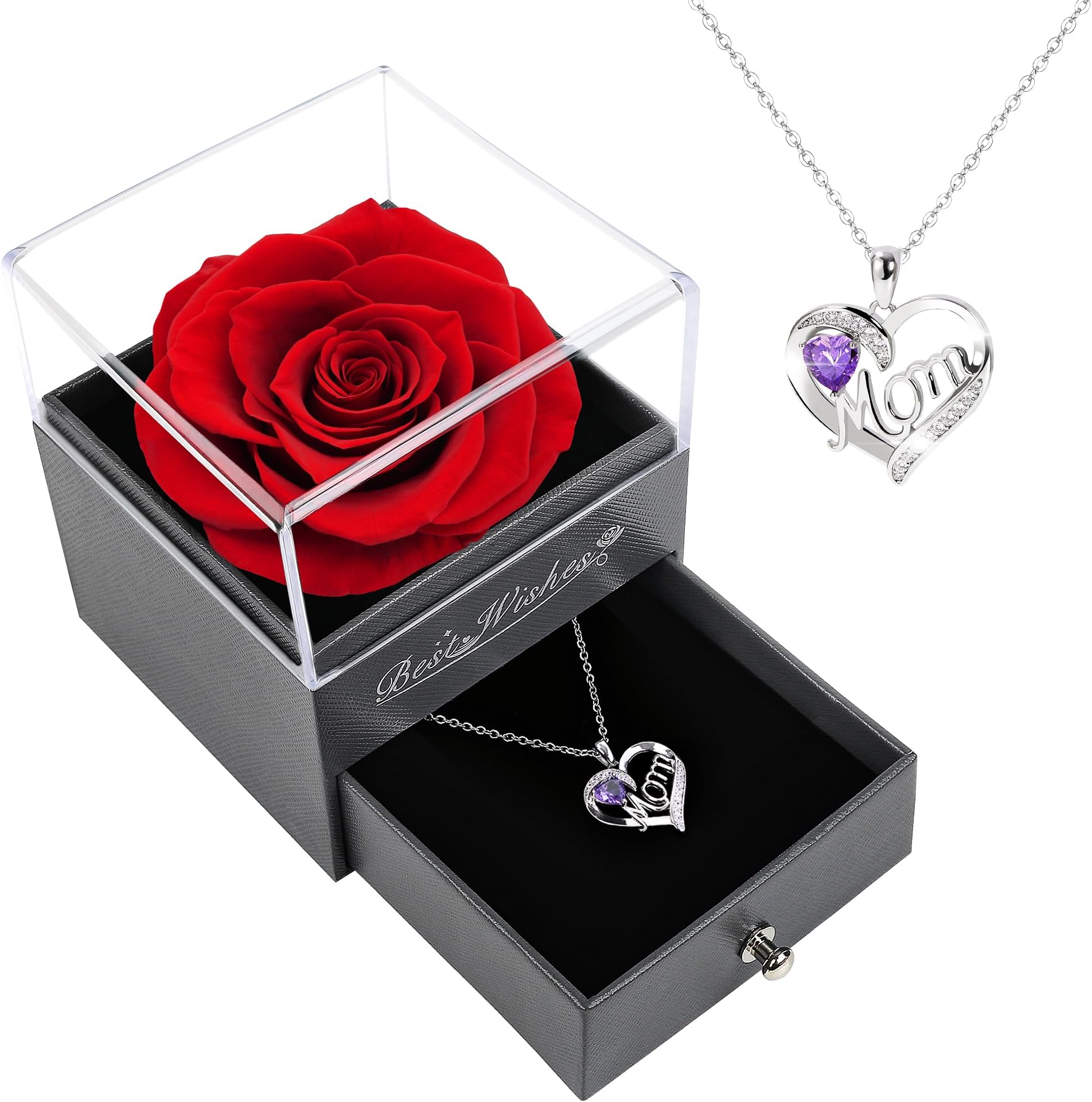 Amazon.com: ASELFAD Preserved Flowers Real Red Rose with Mom Necklace ...