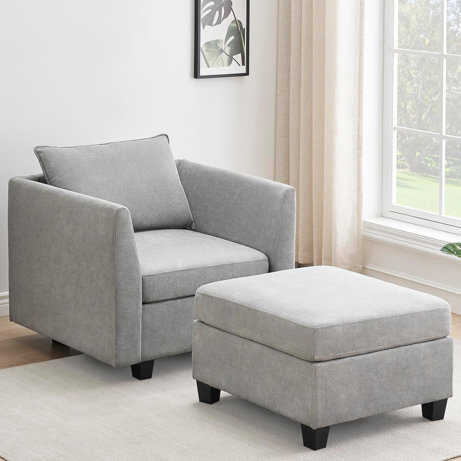 Amazon.com: GAOMON Accent Chair with Ottoman Modern Linen Armchair with Footrest Ottoman Reading ...