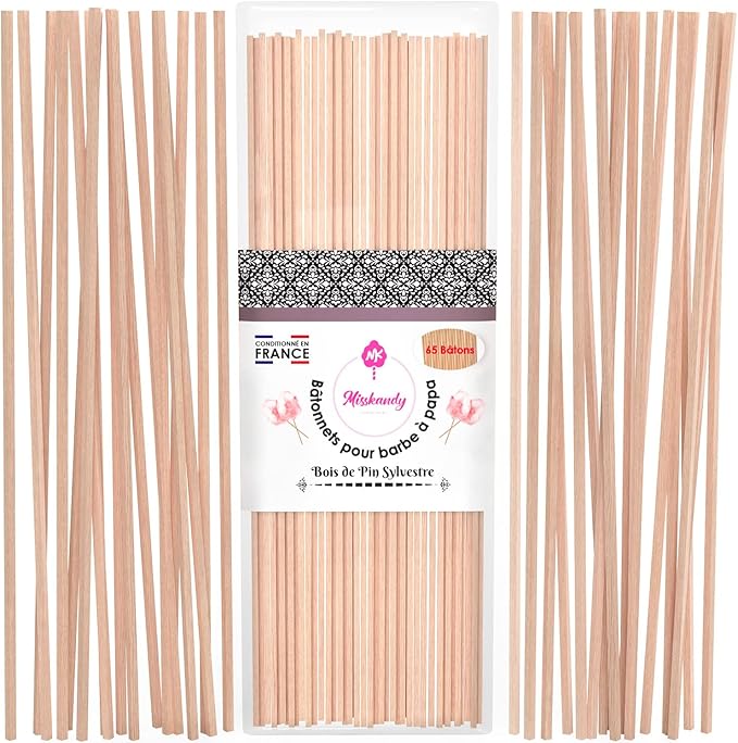 Misskandy® Pack of 65 Candy Floss Sticks - 30 cm Sticks / Food Contact ...